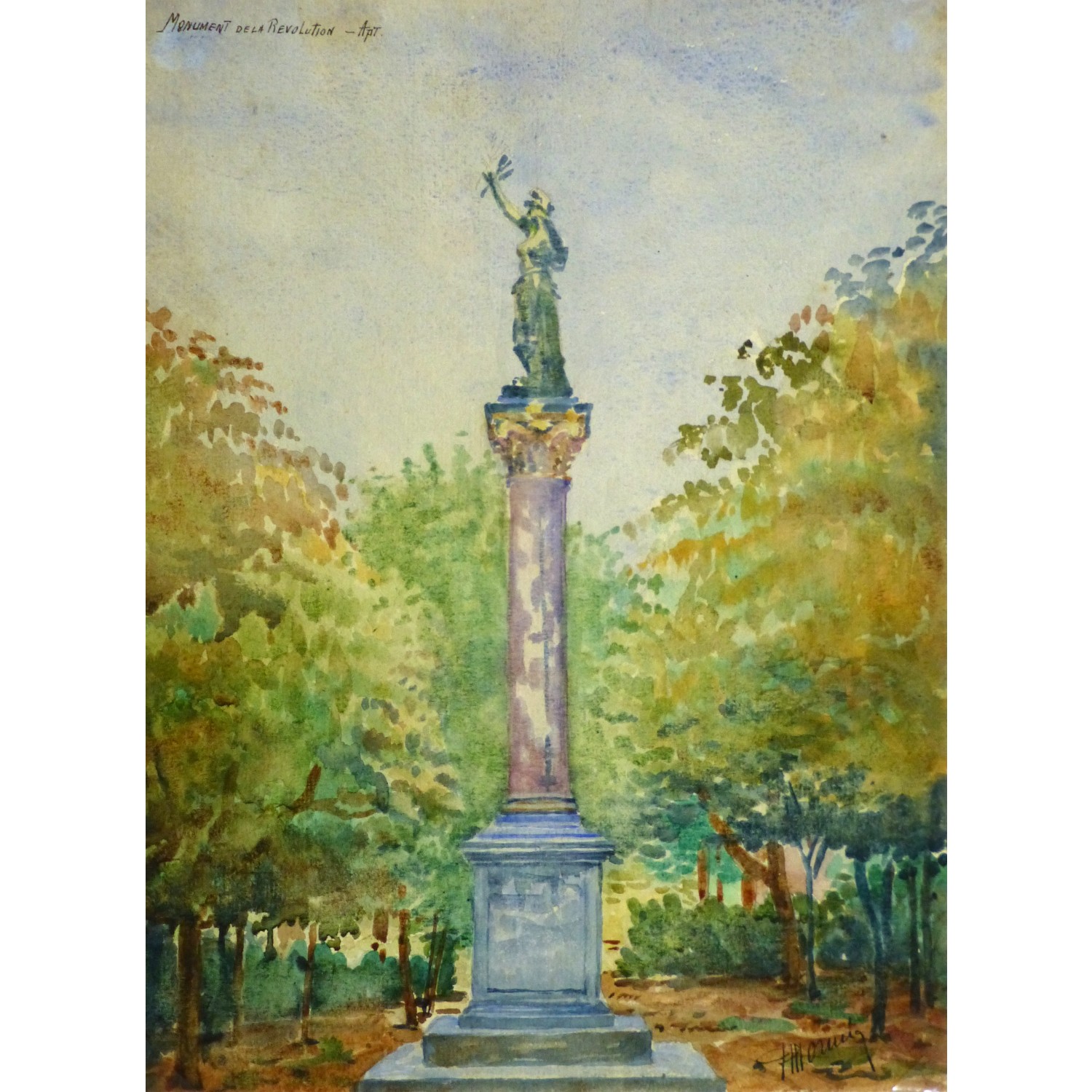 Watercolor Landscape - French Monument - Original Art, Antique Maps ...