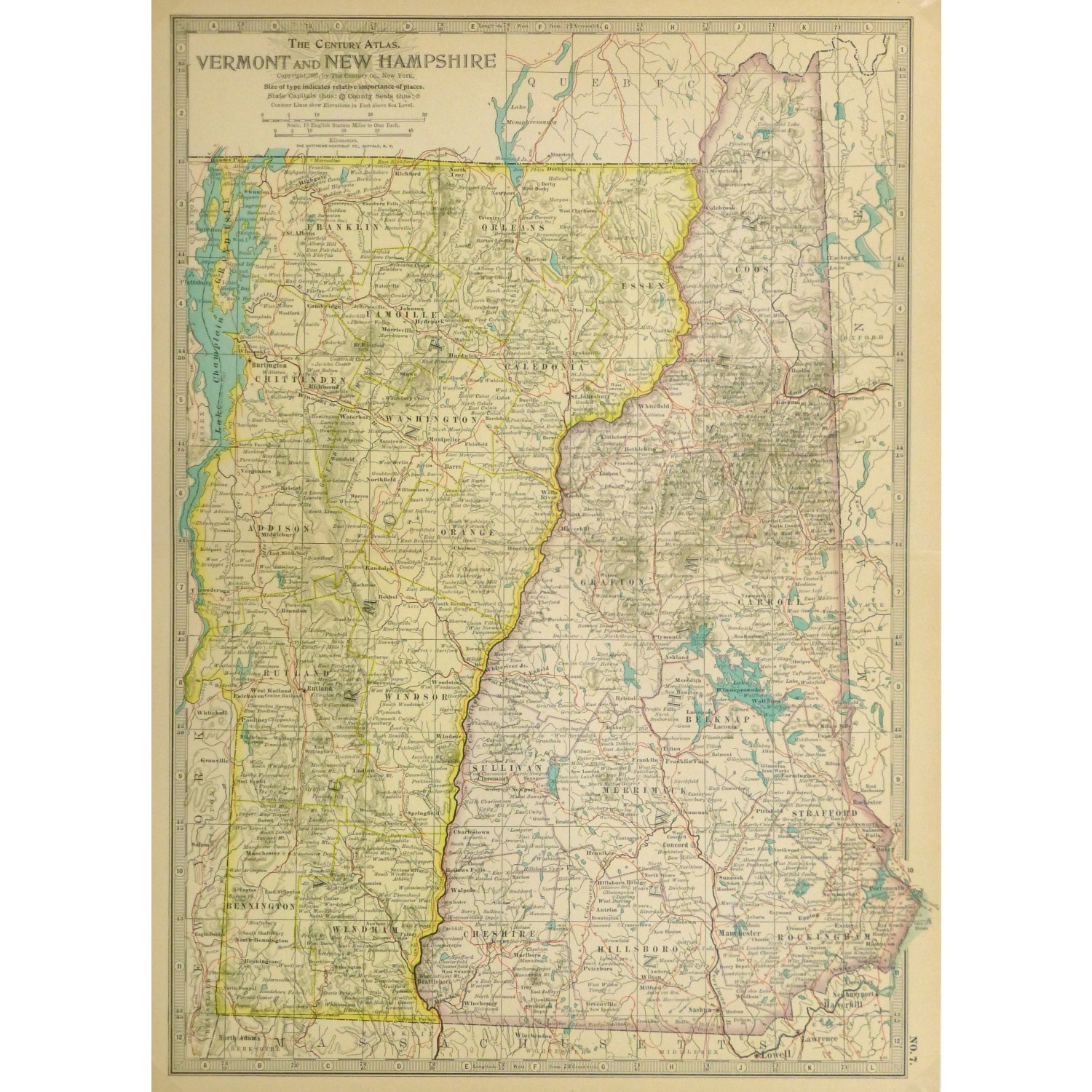 Map - Vermont & New Hampshire, 1897 - Original Art, Antique Maps & Prints