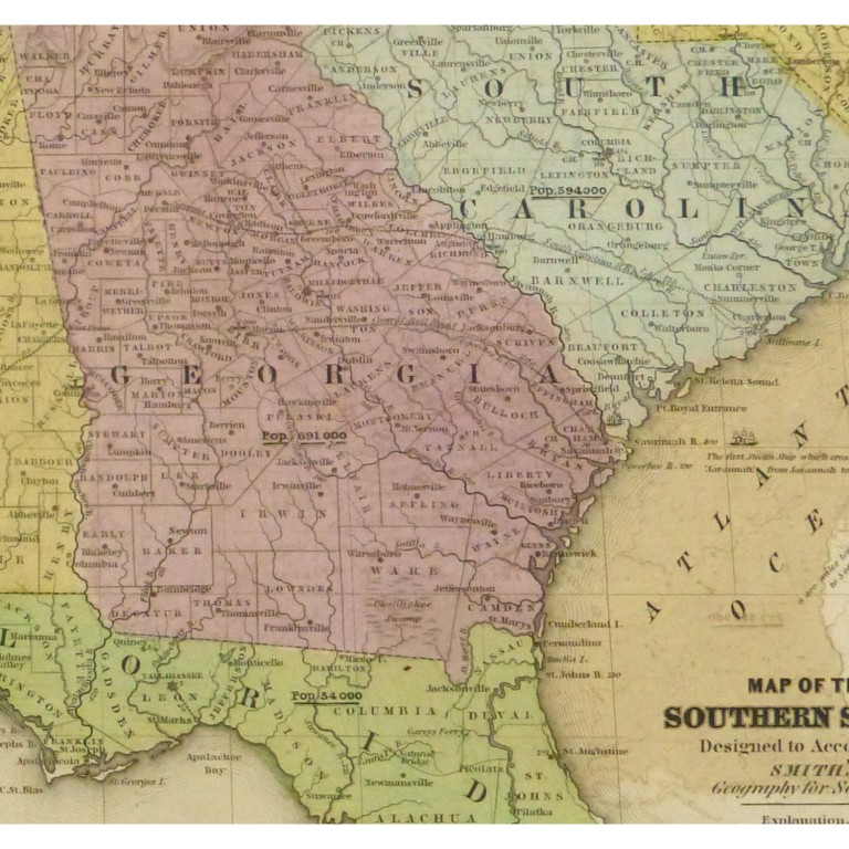 Map - Southern United States, 1839 - Original Art, Antique Maps & Prints