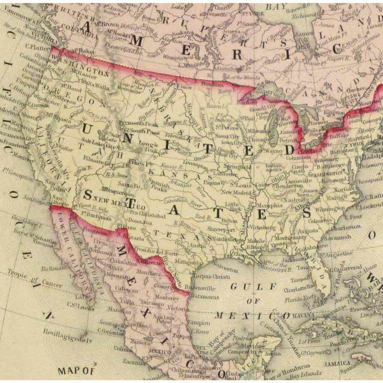 Map - North America, 1867 - Original Art, Antique Maps & Prints
