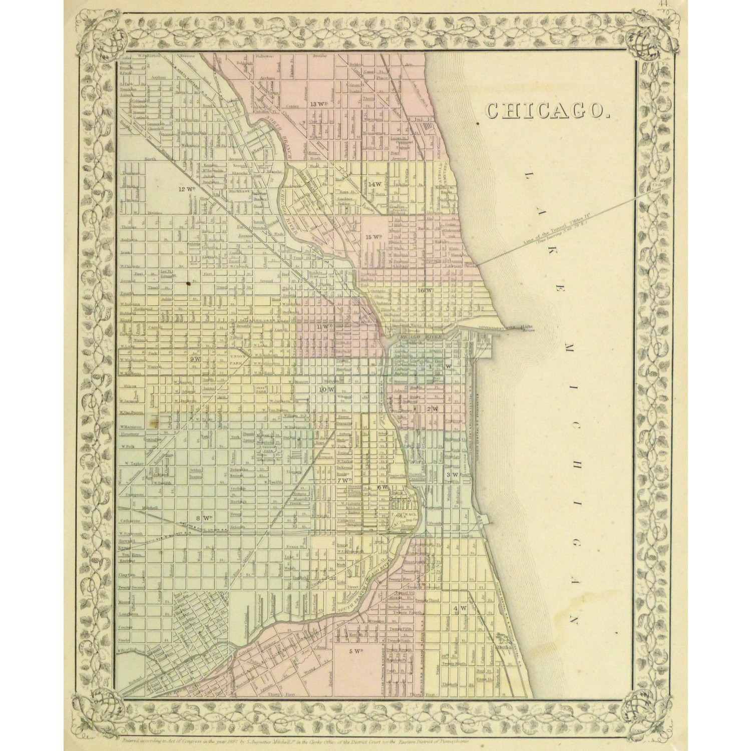 Map - Chicago, 1867 - Original Art, Antique Maps & Prints