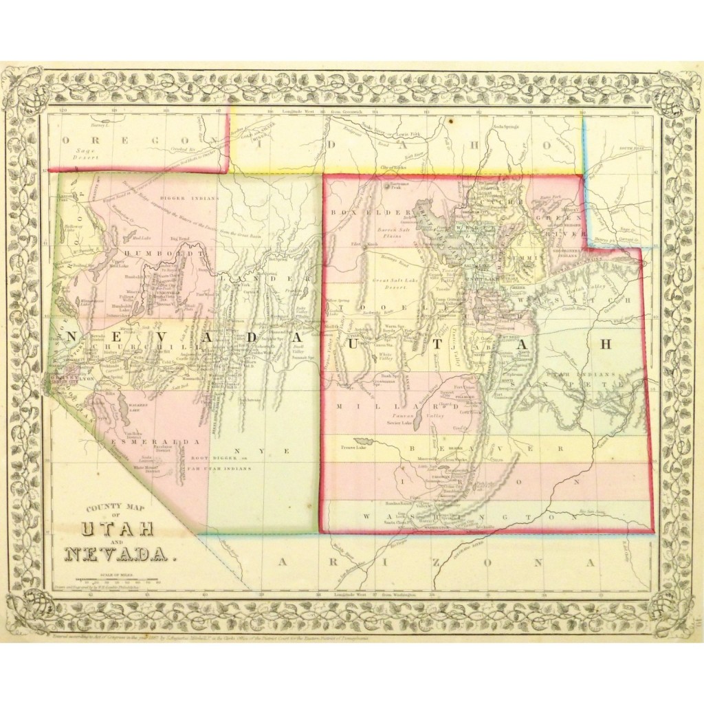 Map - Nevada & Utah, 1867 - Original Art, Antique Maps & Prints