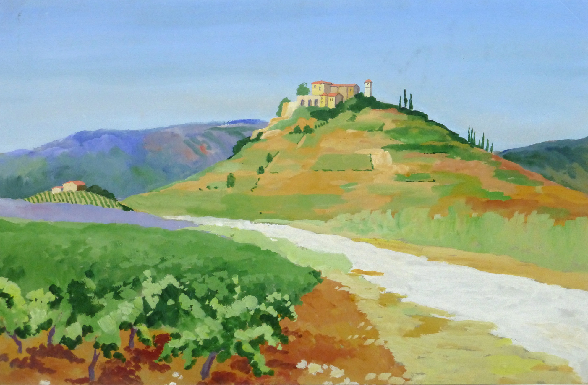 Acrylic Landscape - French Vineyards - Original Art, Antique Maps & Prints