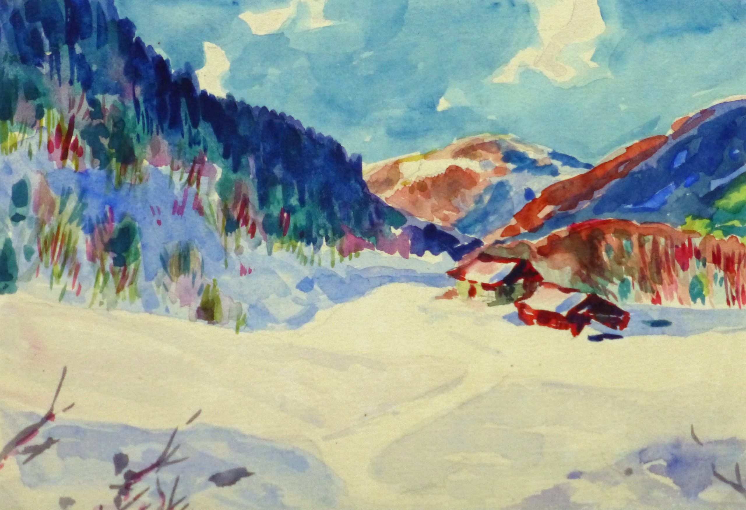 Watercolor Landscape - Sublime Snow - Original Art, Antique Maps & Prints