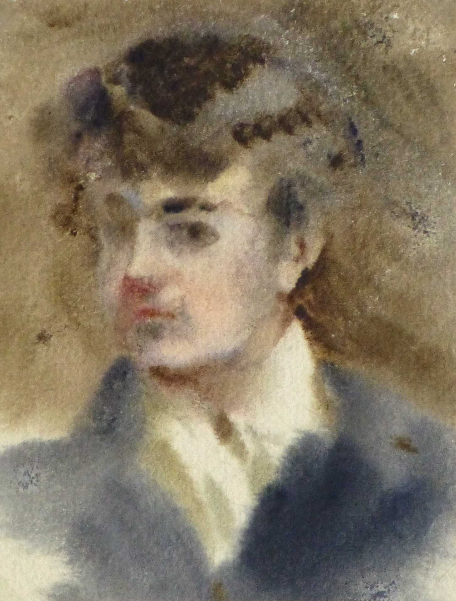 Watercolor Portrait - Young Man - Original Art, Antique Maps & Prints