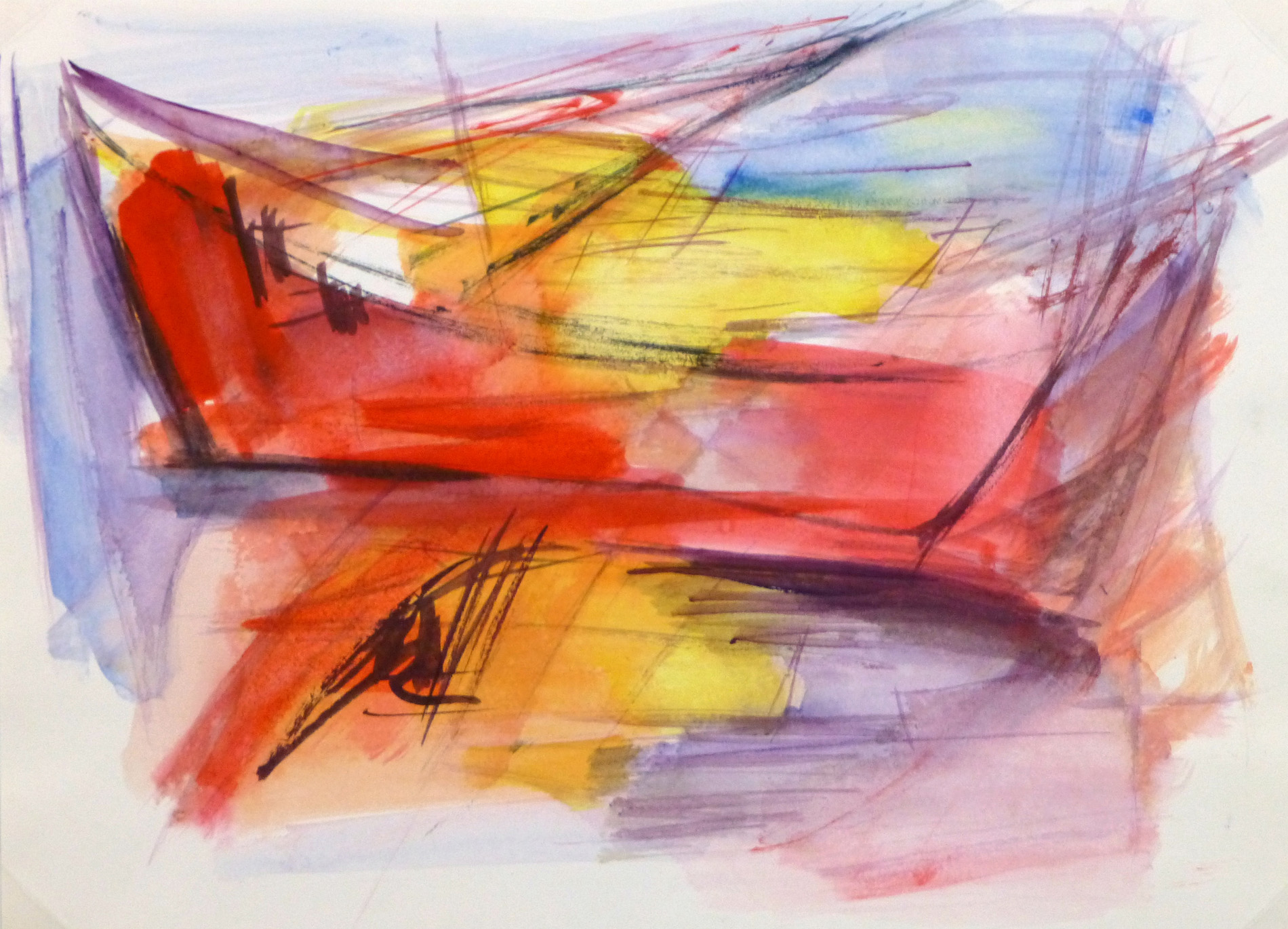 RT-Gouache Abstract - Row Boat - Original Art, Antique Maps & Prints