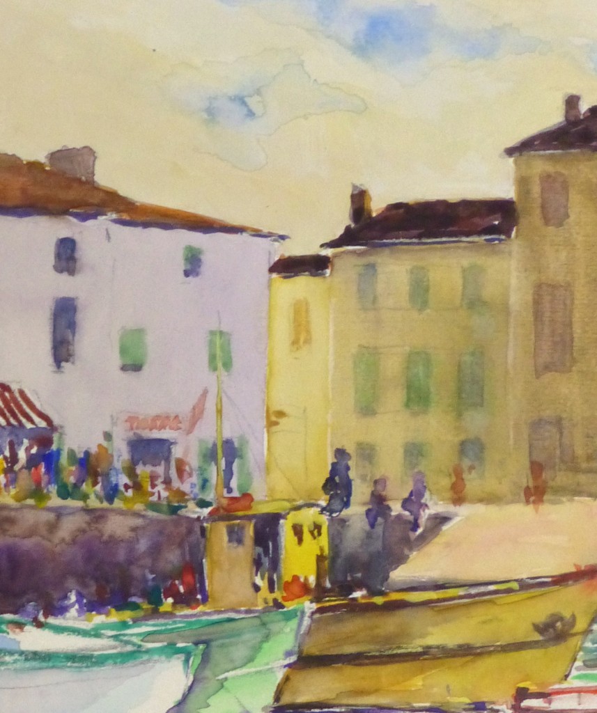 Watercolor Seascape - Evening Harbor - Original Art, Antique Maps & Prints