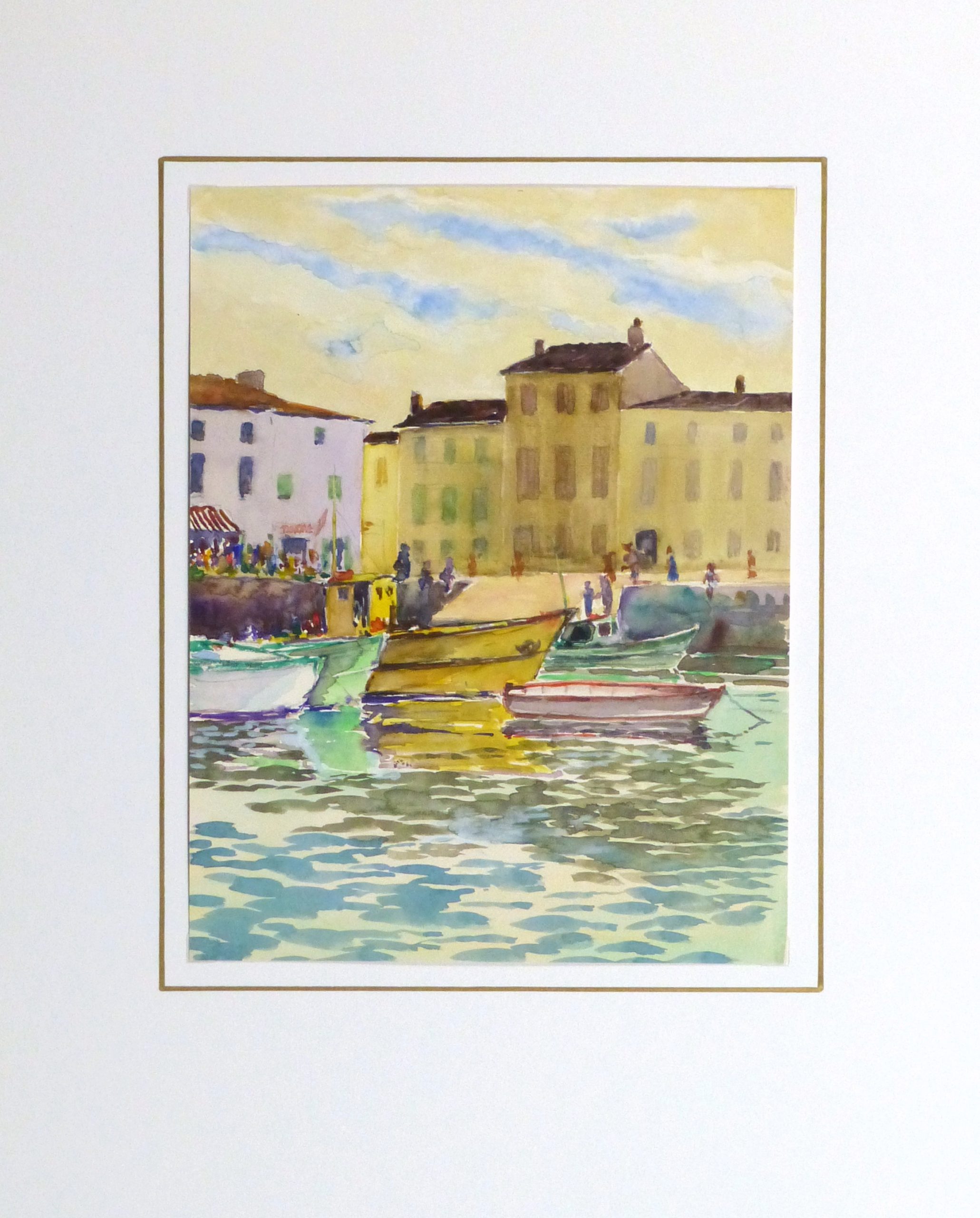 Watercolor Seascape - Evening Harbor - Original Art, Antique Maps & Prints