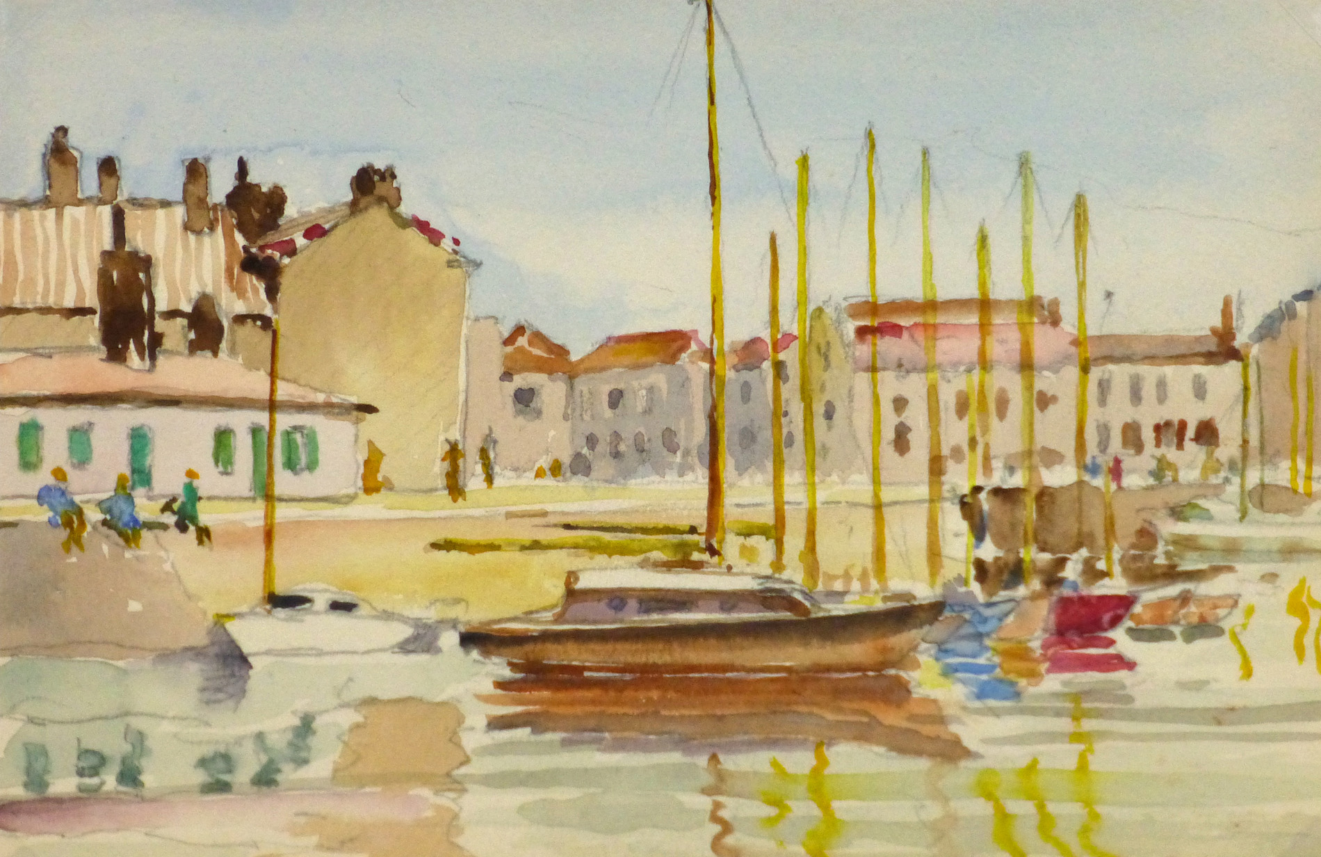 HP - Watercolor Seascape - La Rochelle Port - Original Art, Antique ...