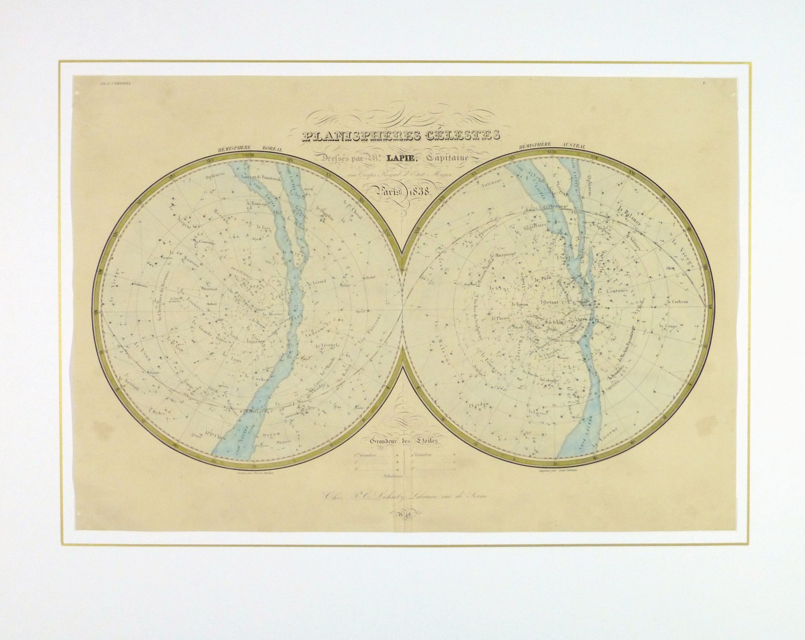 Celestial Planispheres Astronomy Engraving, 1838