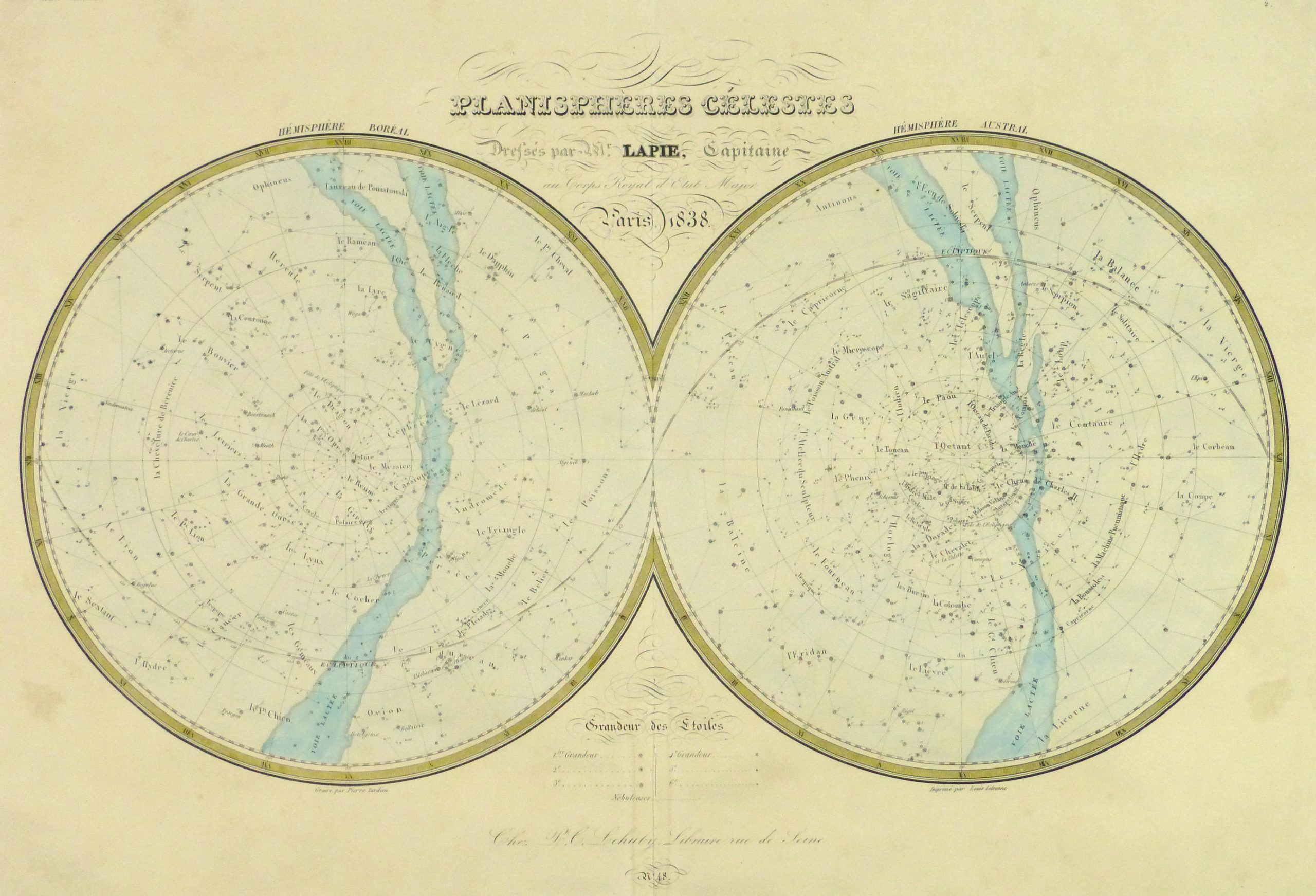 Celestial Planispheres Astronomy Engraving, 1838