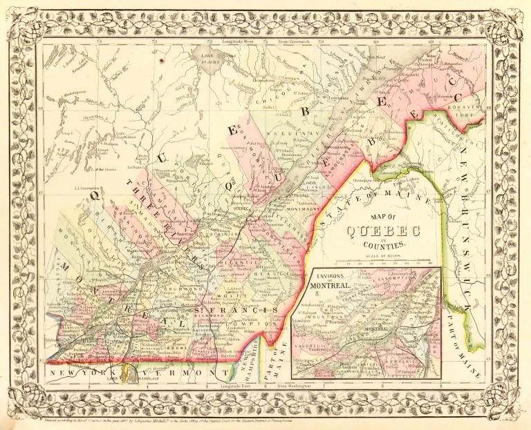 Quebec, Canada Map, 1867 - Original Art, Antique Maps & Prints