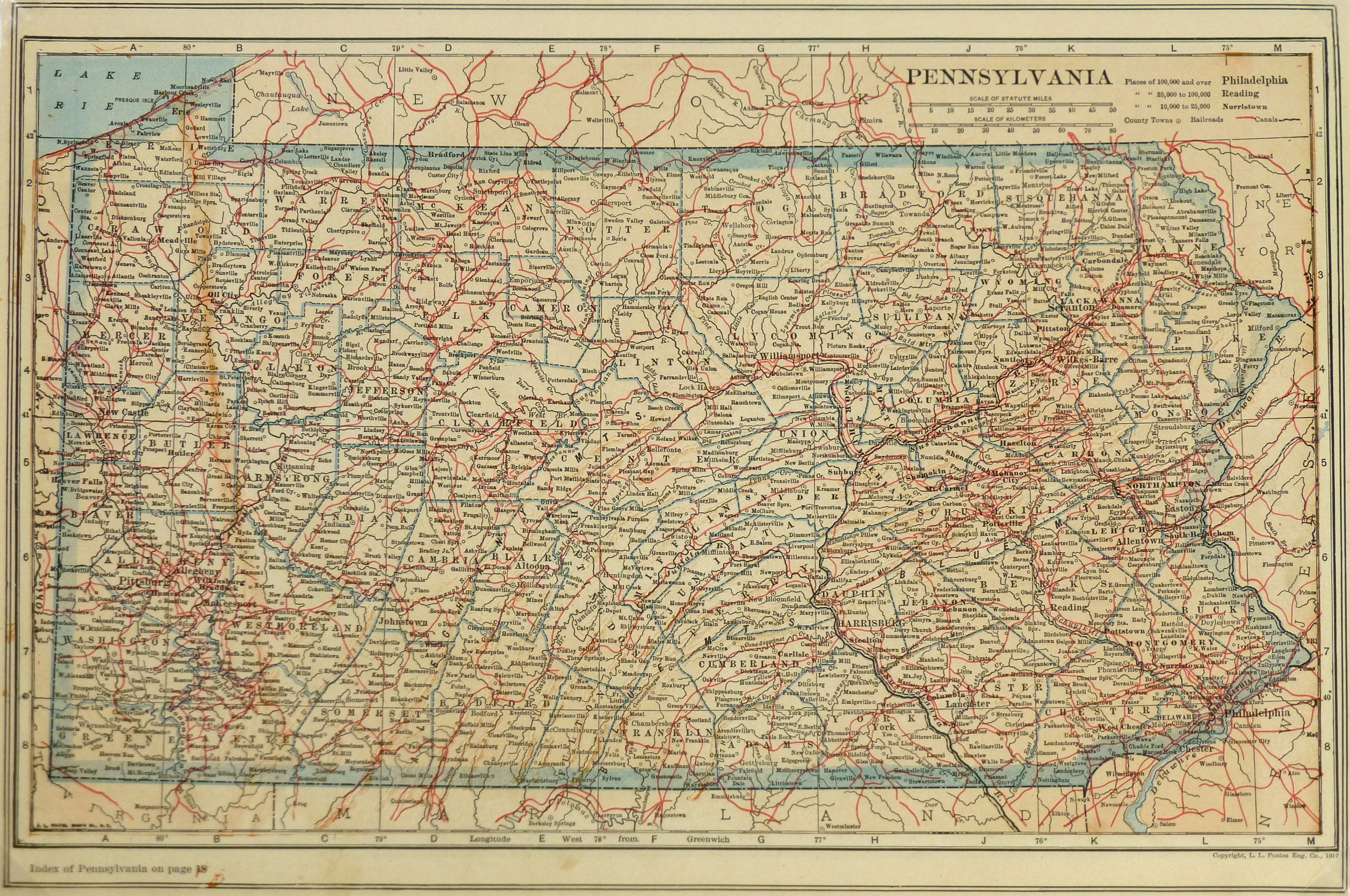 Pennsylvania Map, 1917 - Original Art, Antique Maps & Prints