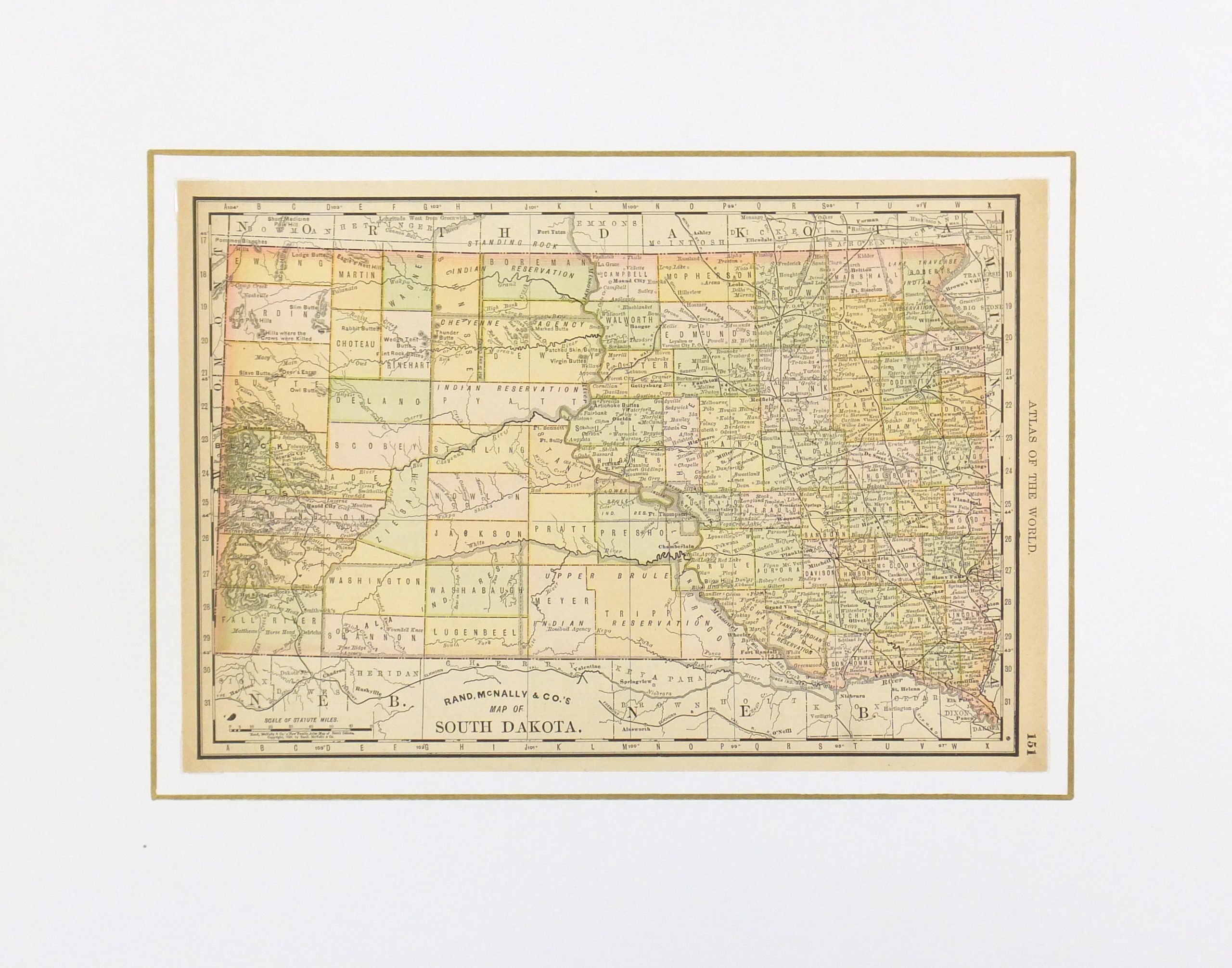 Antique Map South Dakota, 1889