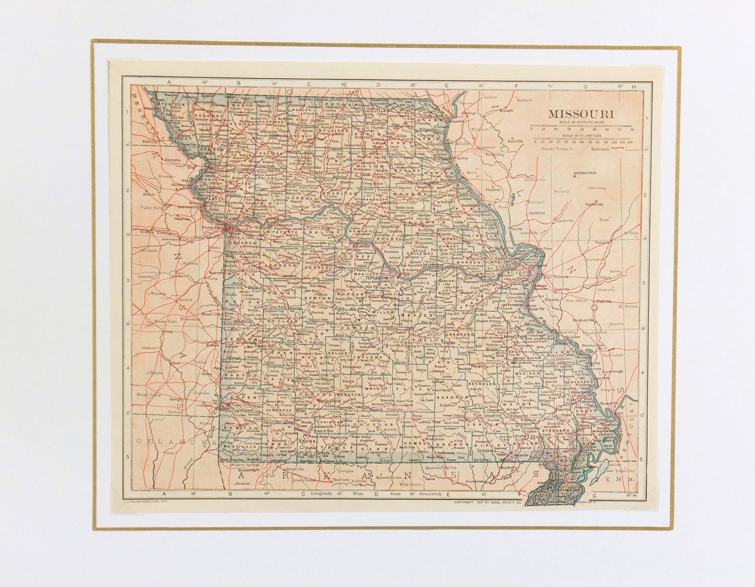 Missouri Map, 1907 - Original Art, Antique Maps & Prints