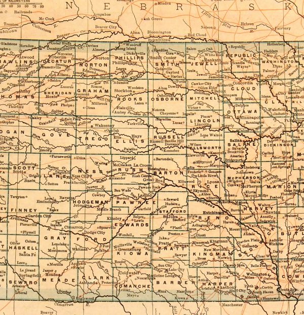 Map of Kansas, 1907 - Original Art, Antique Maps & Prints
