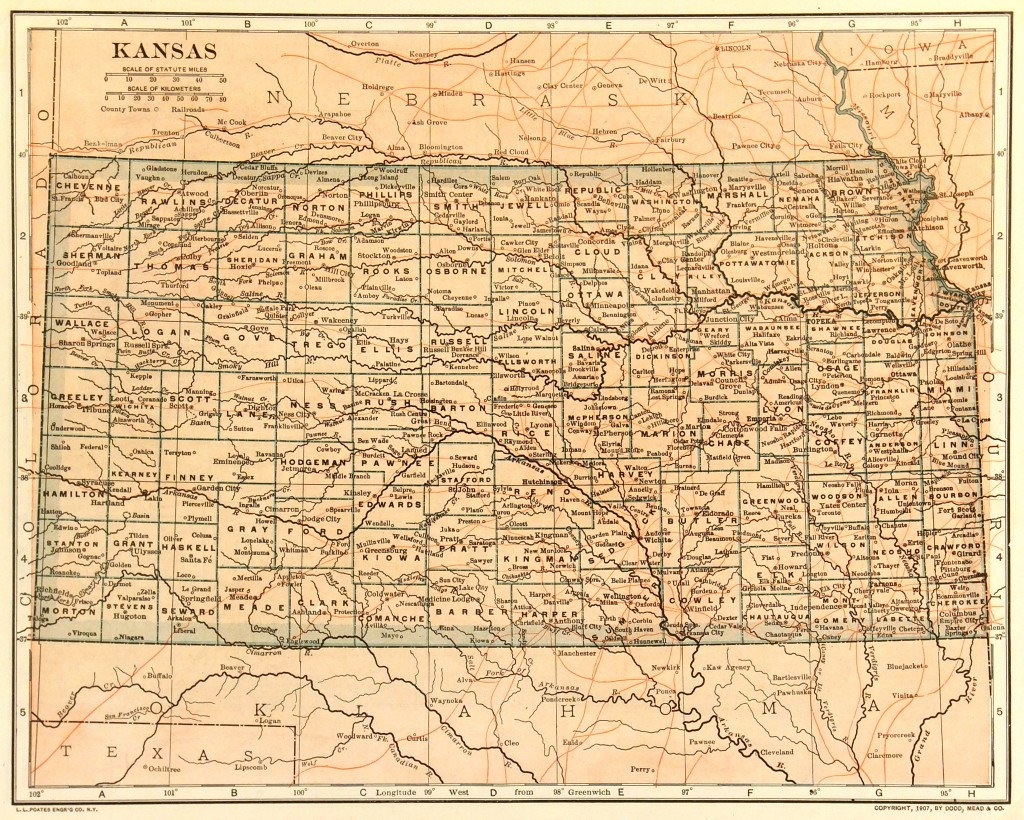 Map of Kansas, 1907 - Original Art, Antique Maps & Prints