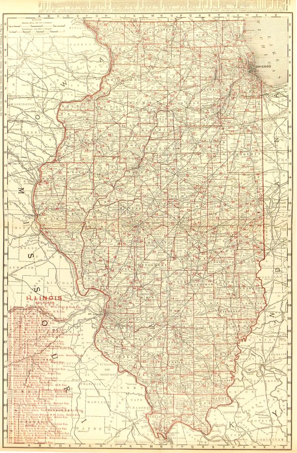 Illinois Counties & Railroads Map, 1895 - Original Art, Antique Maps ...