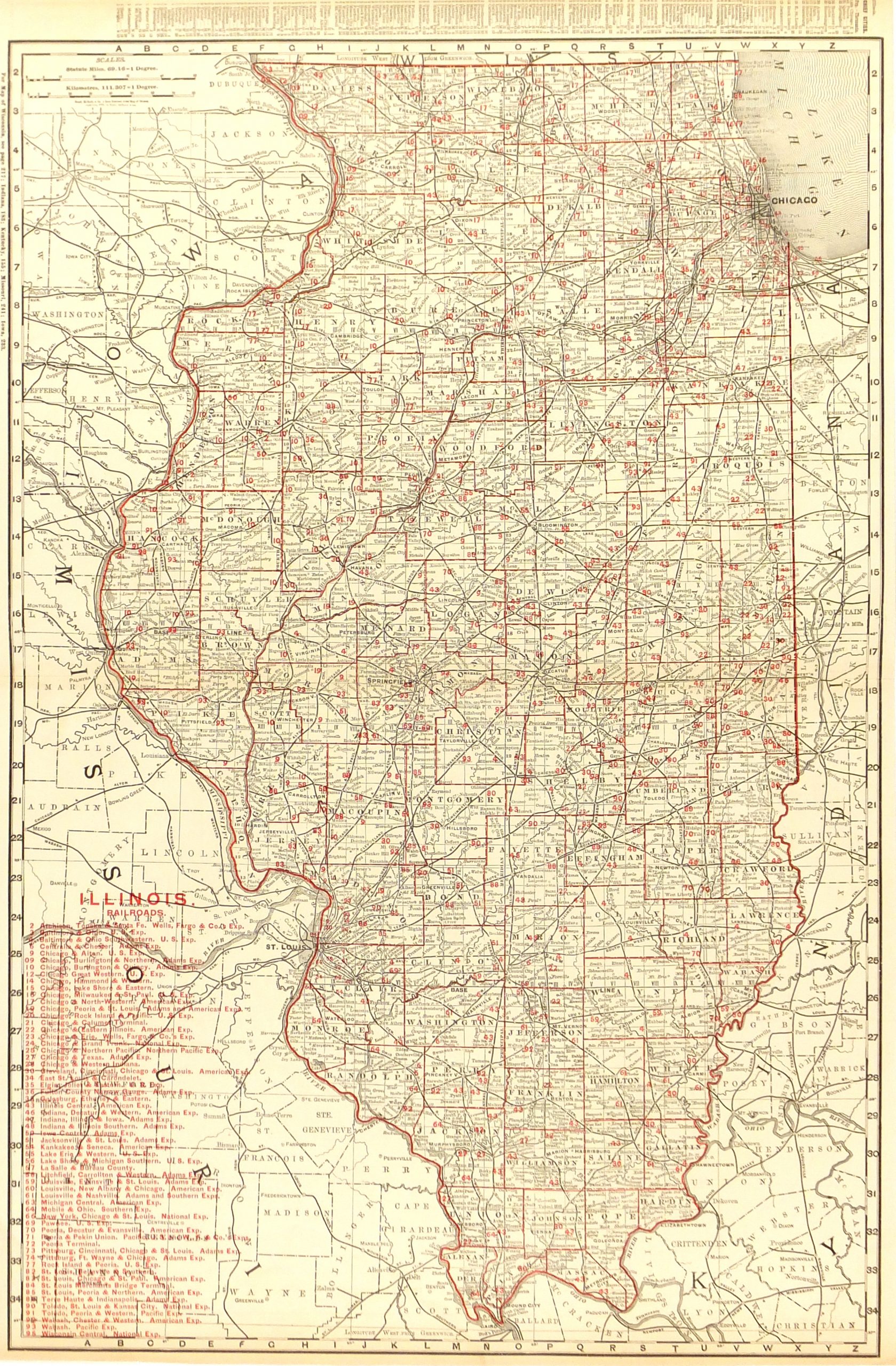 Illinois Counties & Railroads Map, 1895 - Original Art, Antique Maps ...