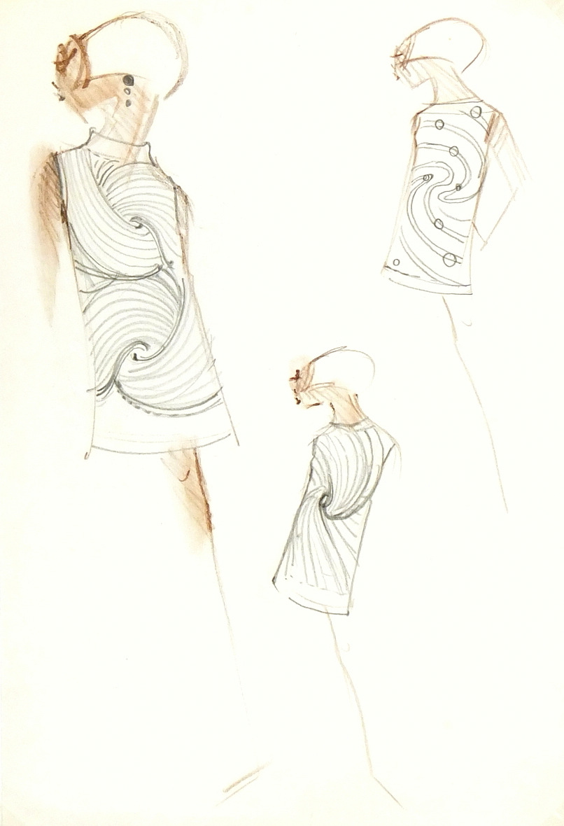 Mod Dress Fashion Sketch, Circa 1960