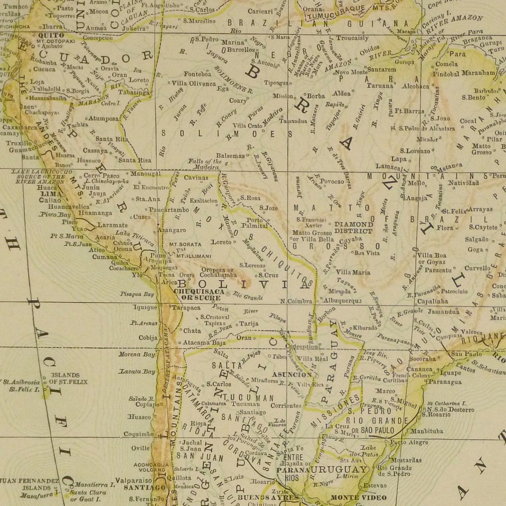 South America Map, 1890 - Original Art, Antique Maps & Prints