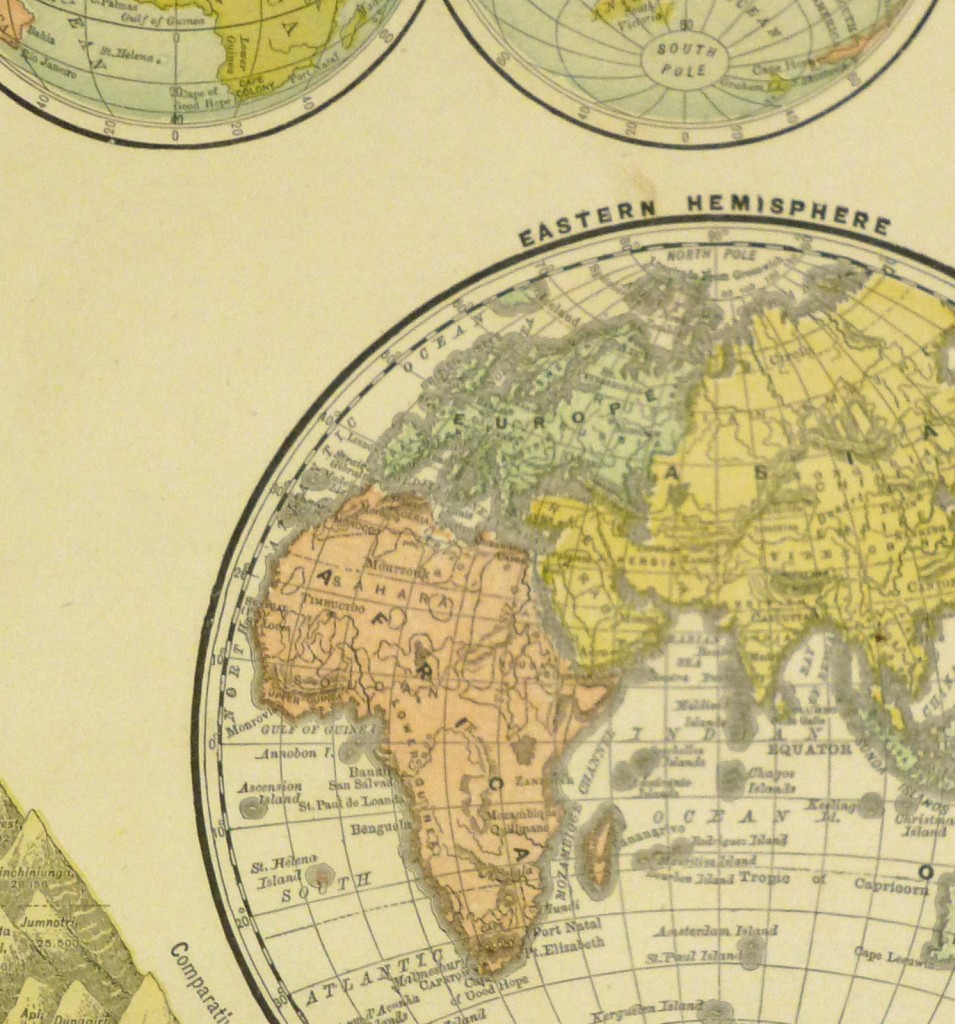 World Hemisphere Map, 1890 - Original Art, Antique Maps & Prints