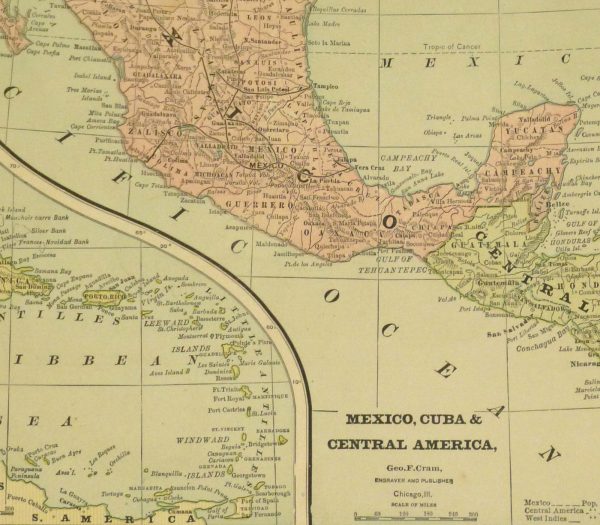 Mexico, Cuba & Central America Map, 1890 - Original Art, Antique Maps ...