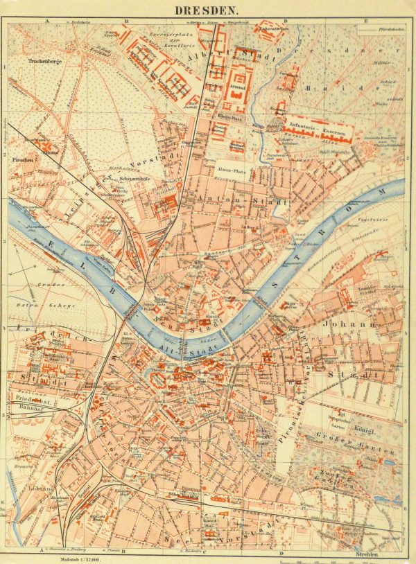 Map of Dresden Germany, Circa 1885 - Original Art, Antique Maps & Prints