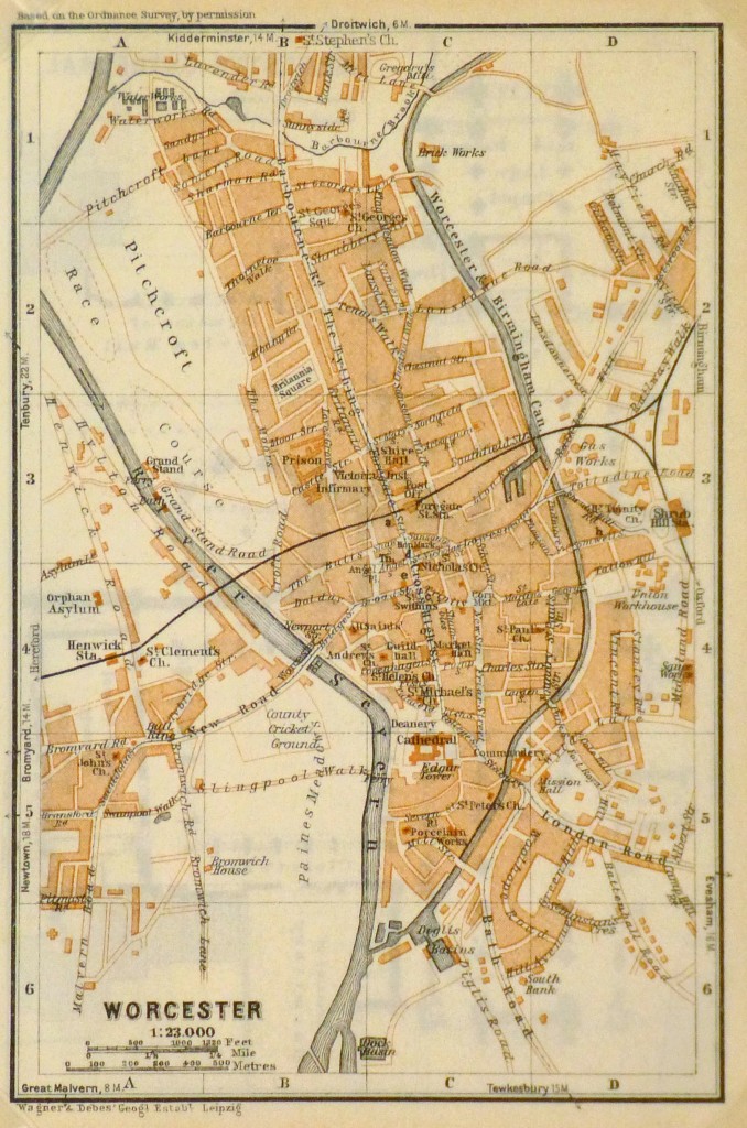 Map of Worcester England, 1927 - Original Art, Antique Maps & Prints