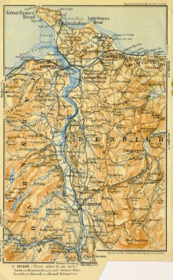 Map of River Conwy, Wales, 1927 - Original Art, Antique Maps & Prints