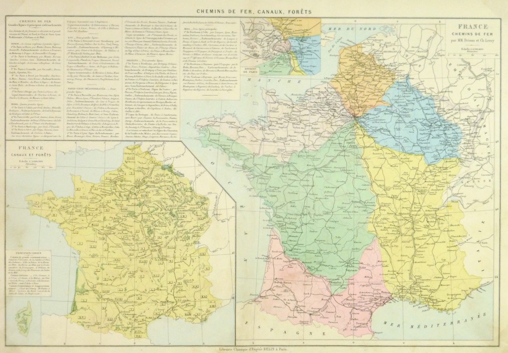 France Railways Map, 1883 - Original Art, Antique Maps & Prints