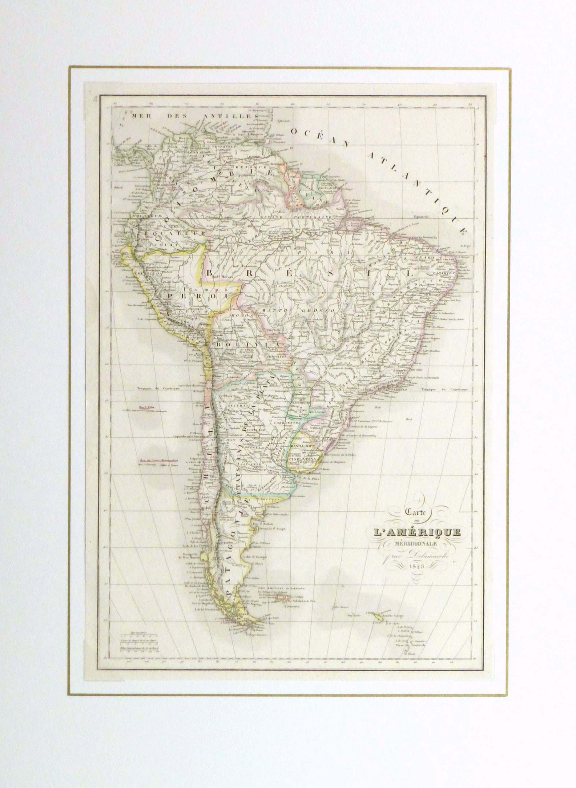 South America Map, 1843 - Original Art, Antique Maps & Prints