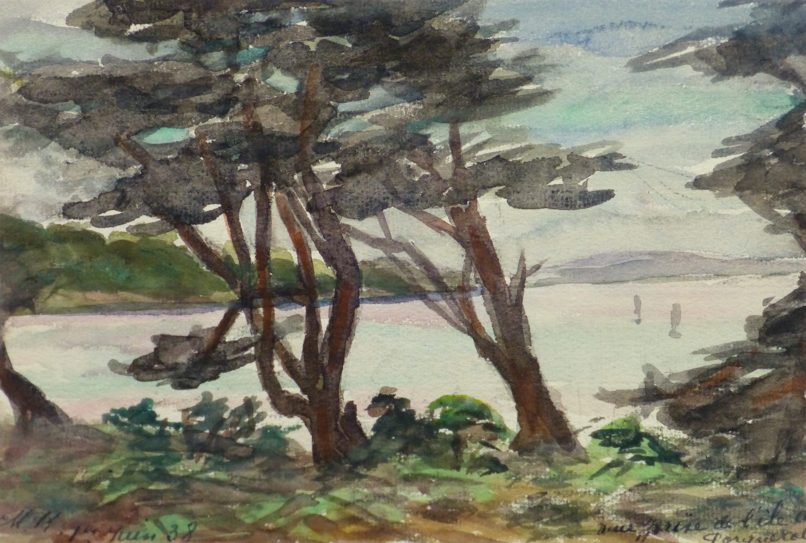 Watercolor Landscape - Shore Canopy, 1938 - Original Art, Antique Maps ...