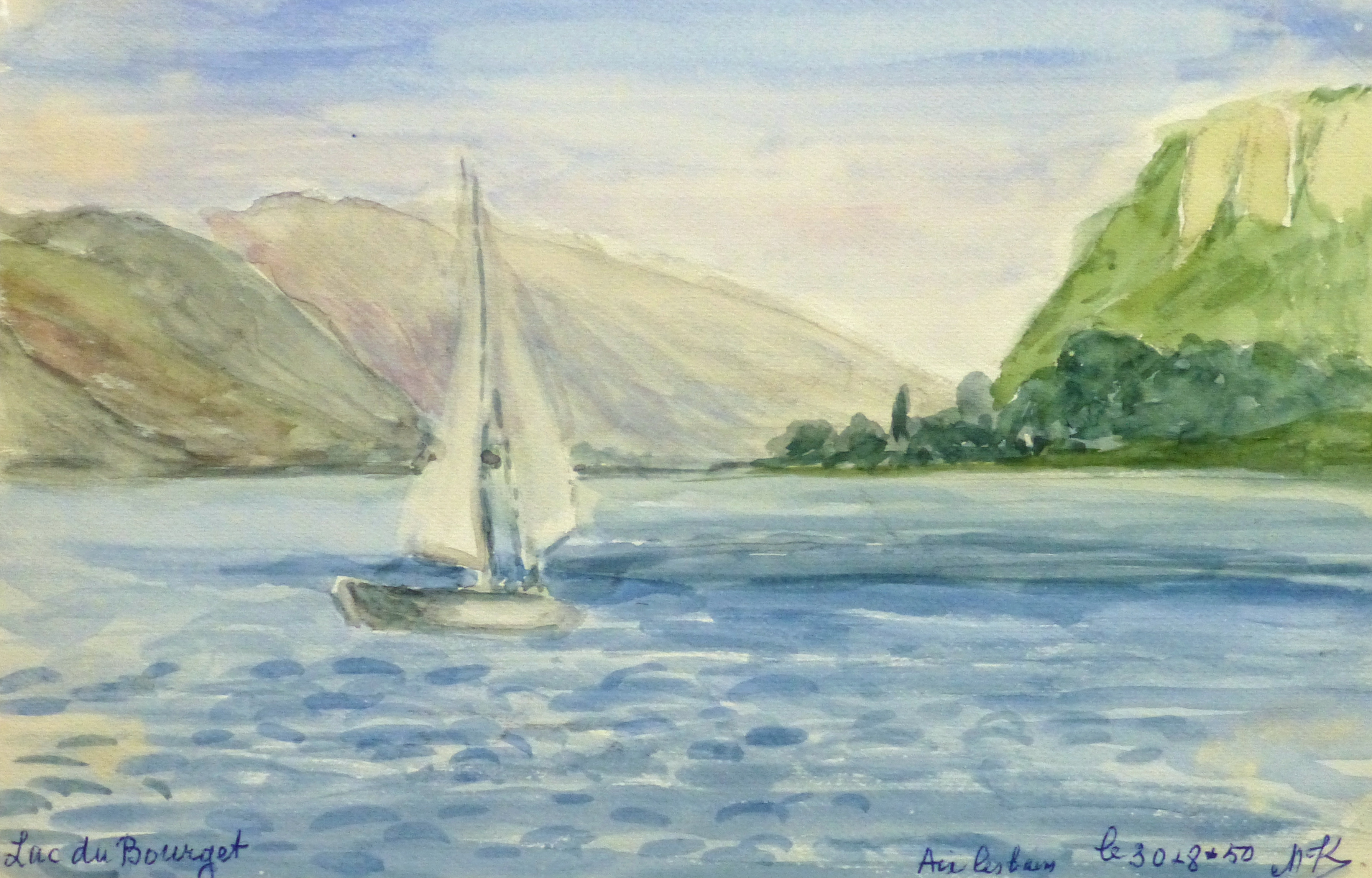 Watercolor Landscape - Smooth Sailing, 1938 - Original Art, Antique ...