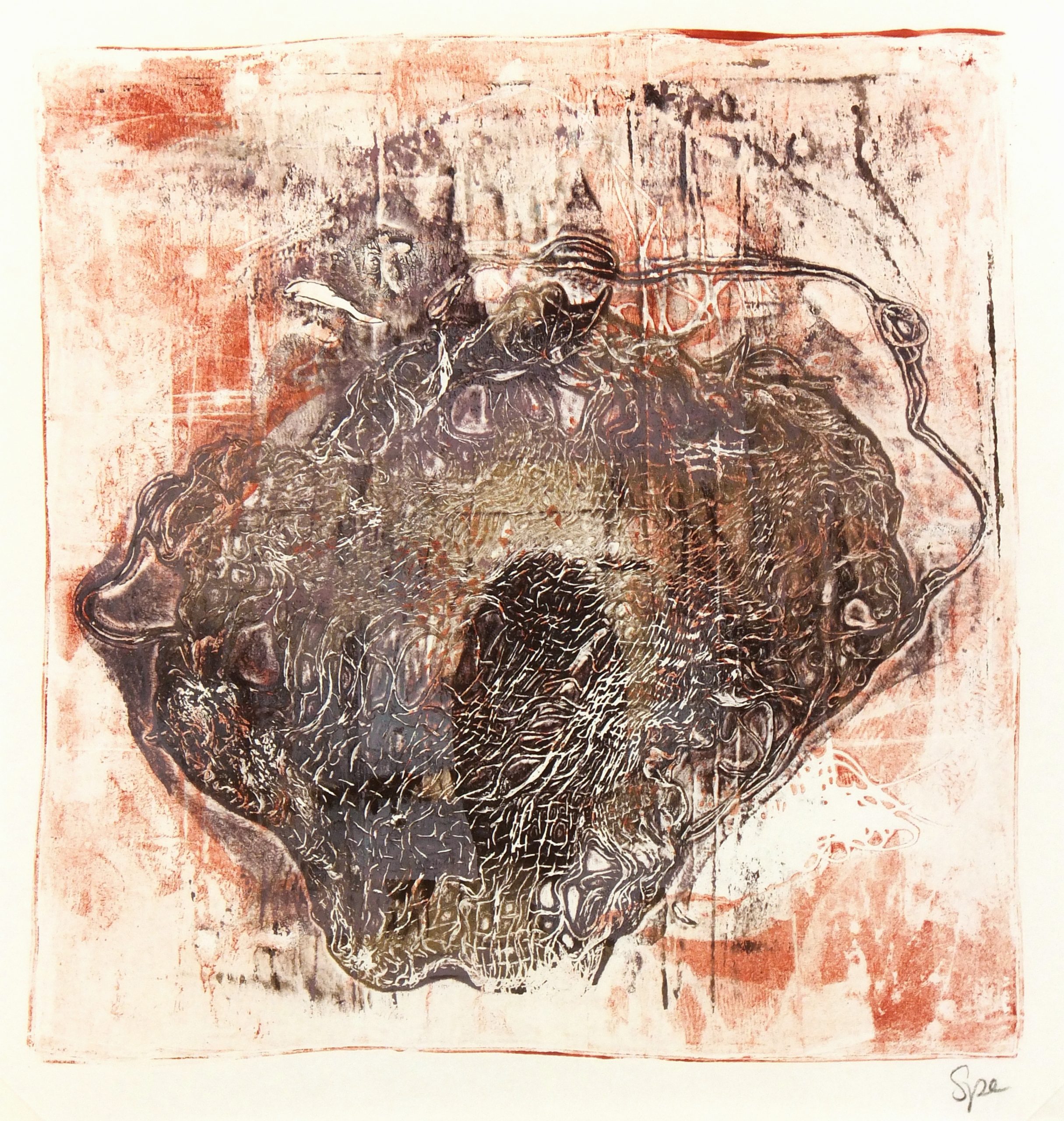 Abstract Acrylic Monotype- Web II, 2013 - Original Art, Antique Maps ...