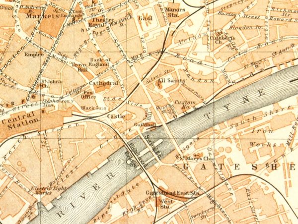 Newcastle England Map, 1927 - Original Art, Antique Maps & Prints