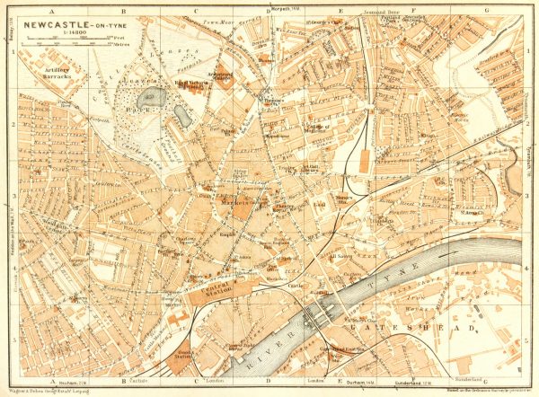 Newcastle England Map, 1927 - Original Art, Antique Maps & Prints