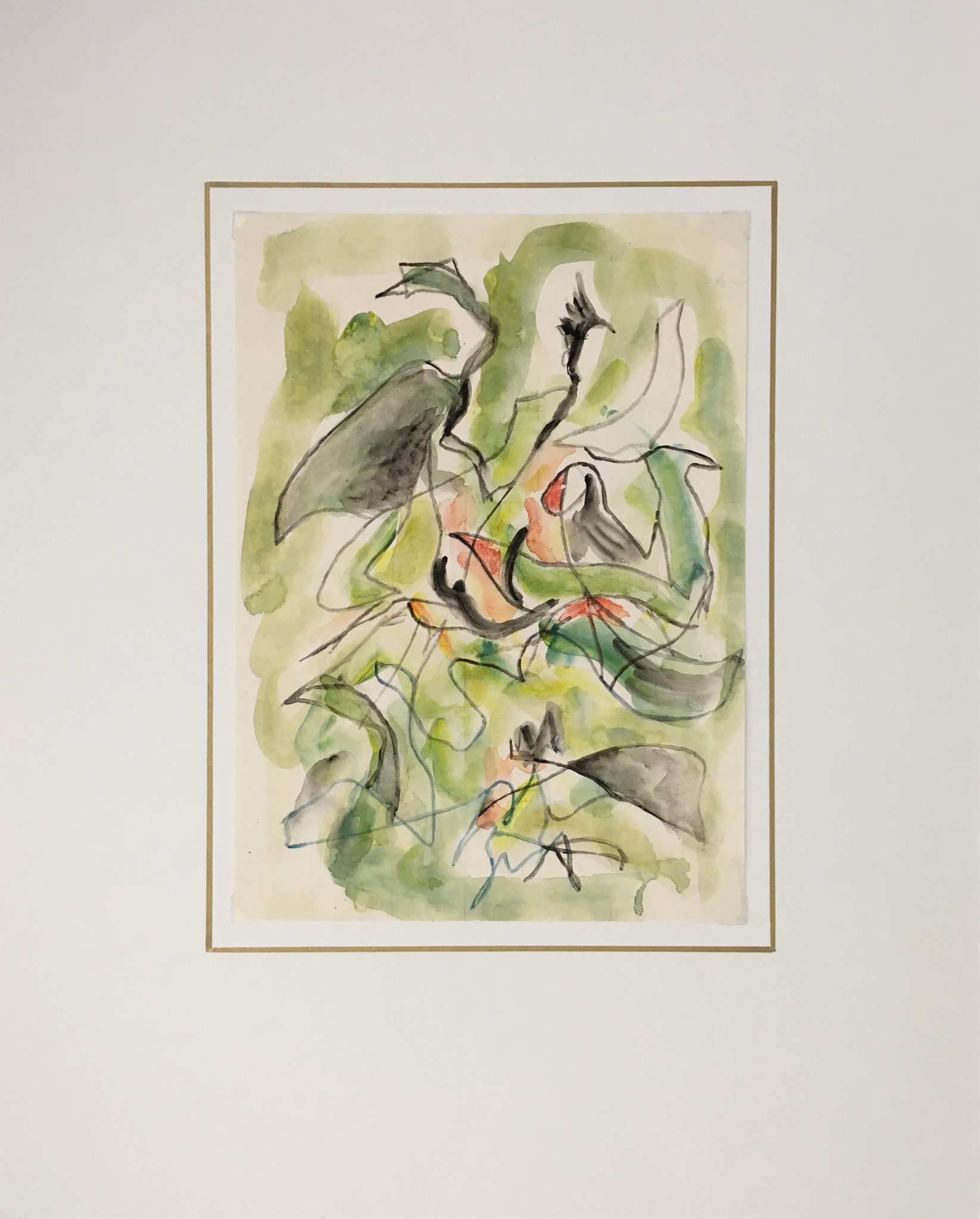 French Watercolor - Green Abstract, Yves Tessier, 1990s - Original Art ...