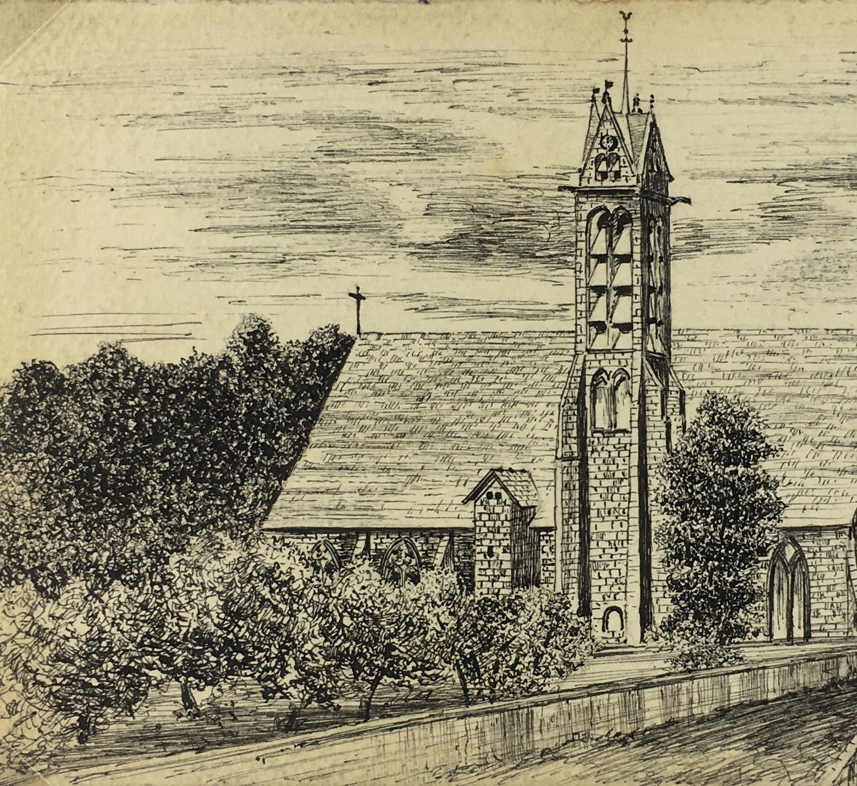 Places Drawings Original Art - Pen & Ink Church, Signed, c.1920 ...
