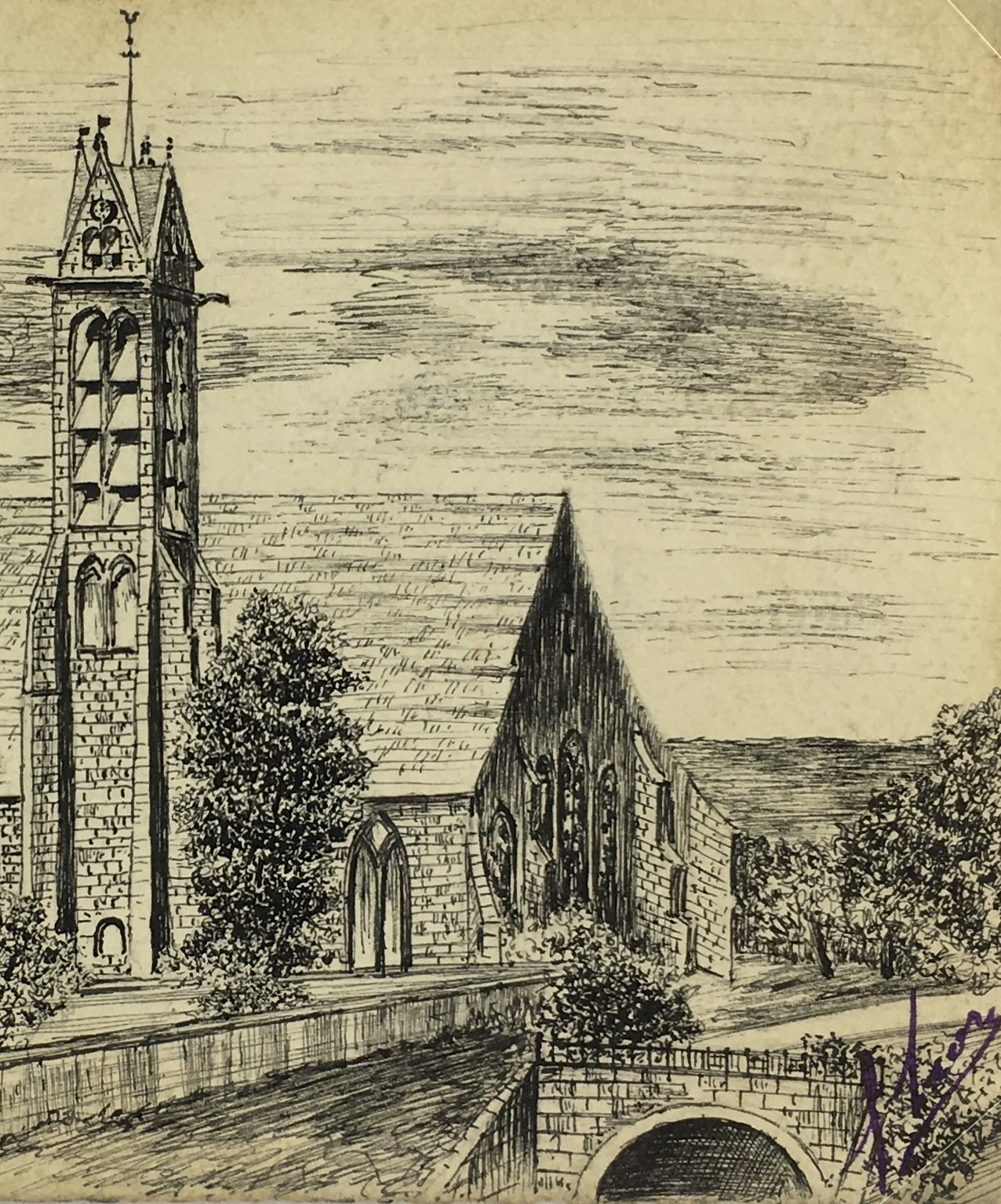 Places Drawings Original Art - Pen & Ink Church, Signed, c.1920 ...