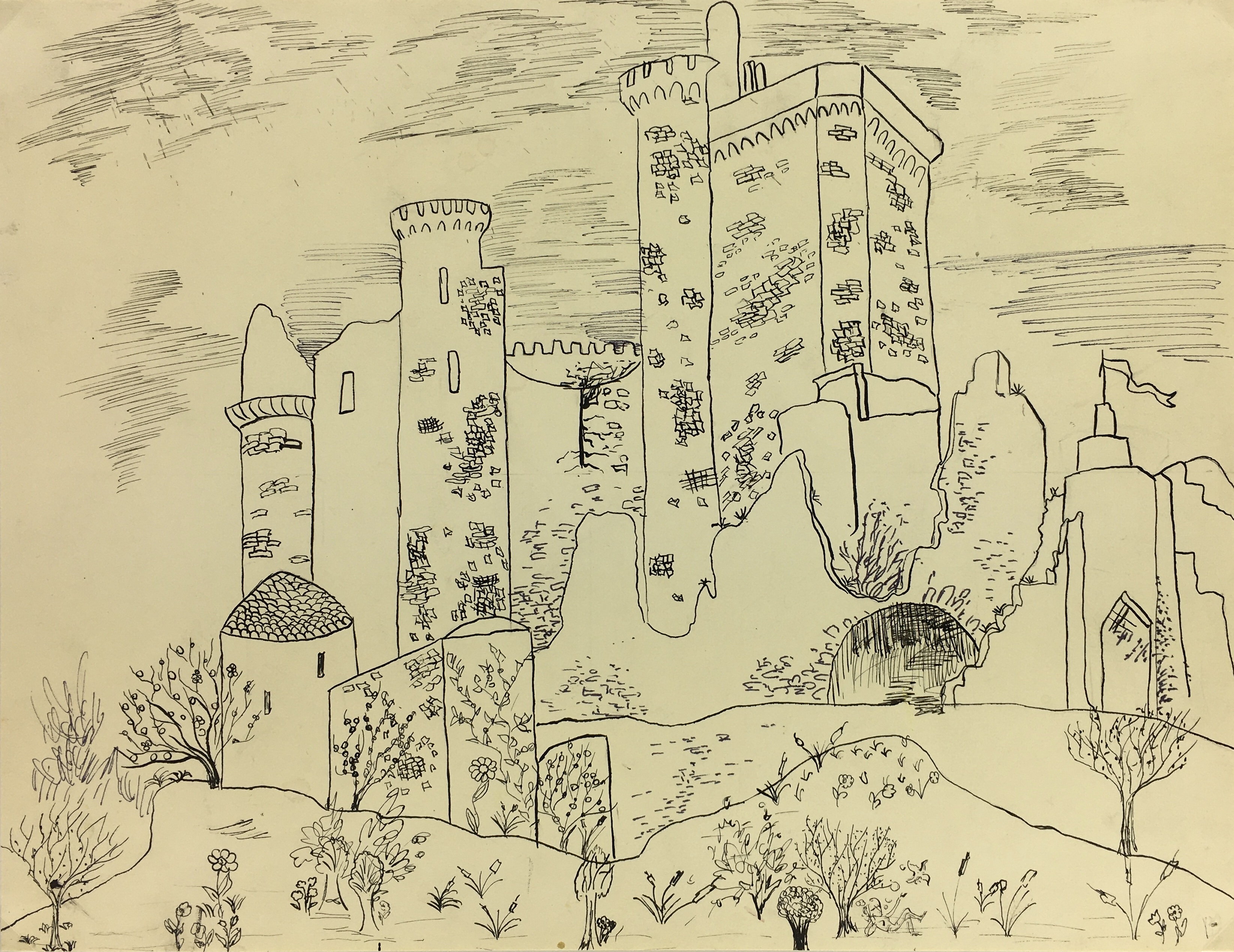 Castle Pen And Ink Drawing