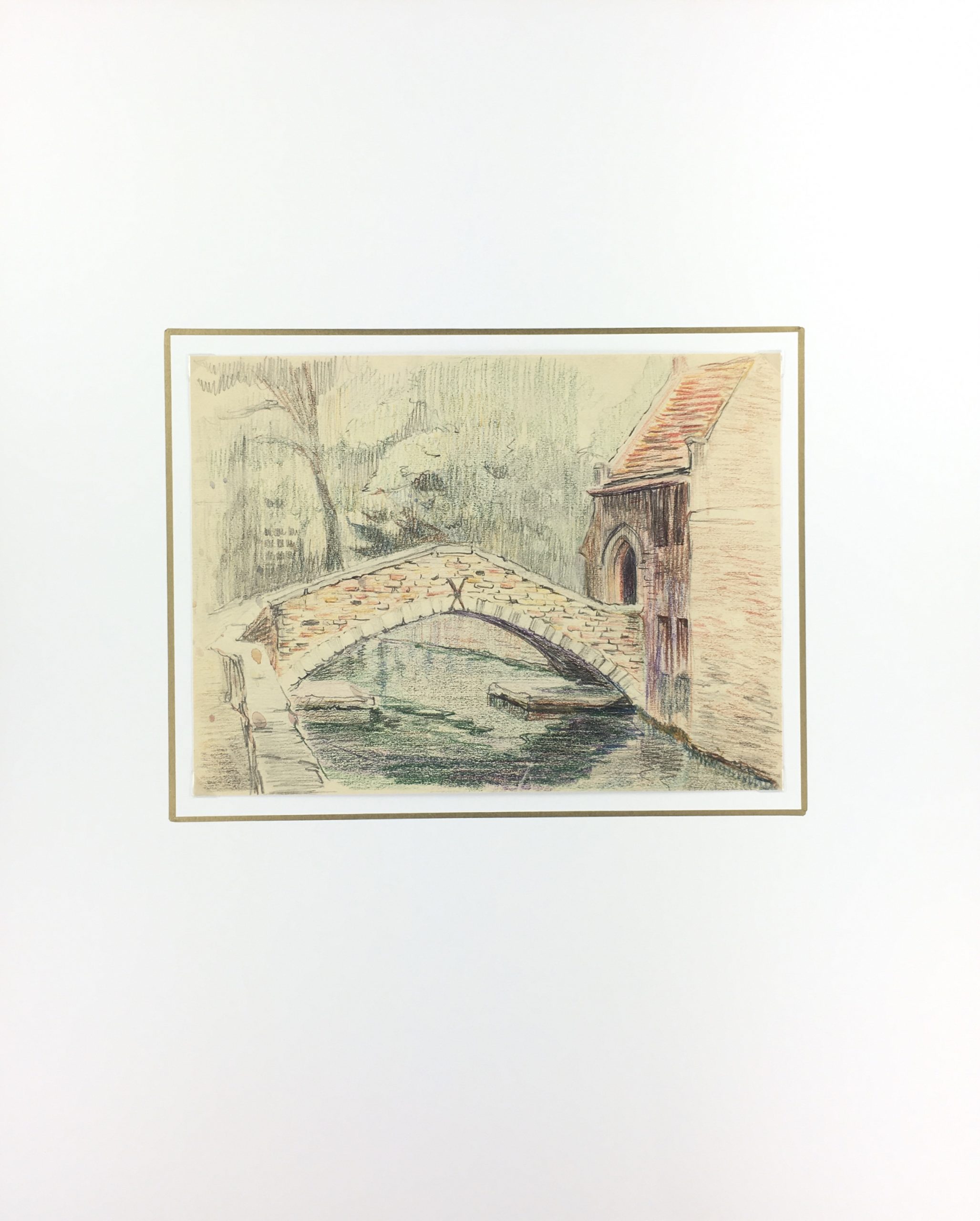Places Drawings Original Art - Oil Pastel - Stone Bridge, c.1930 ...