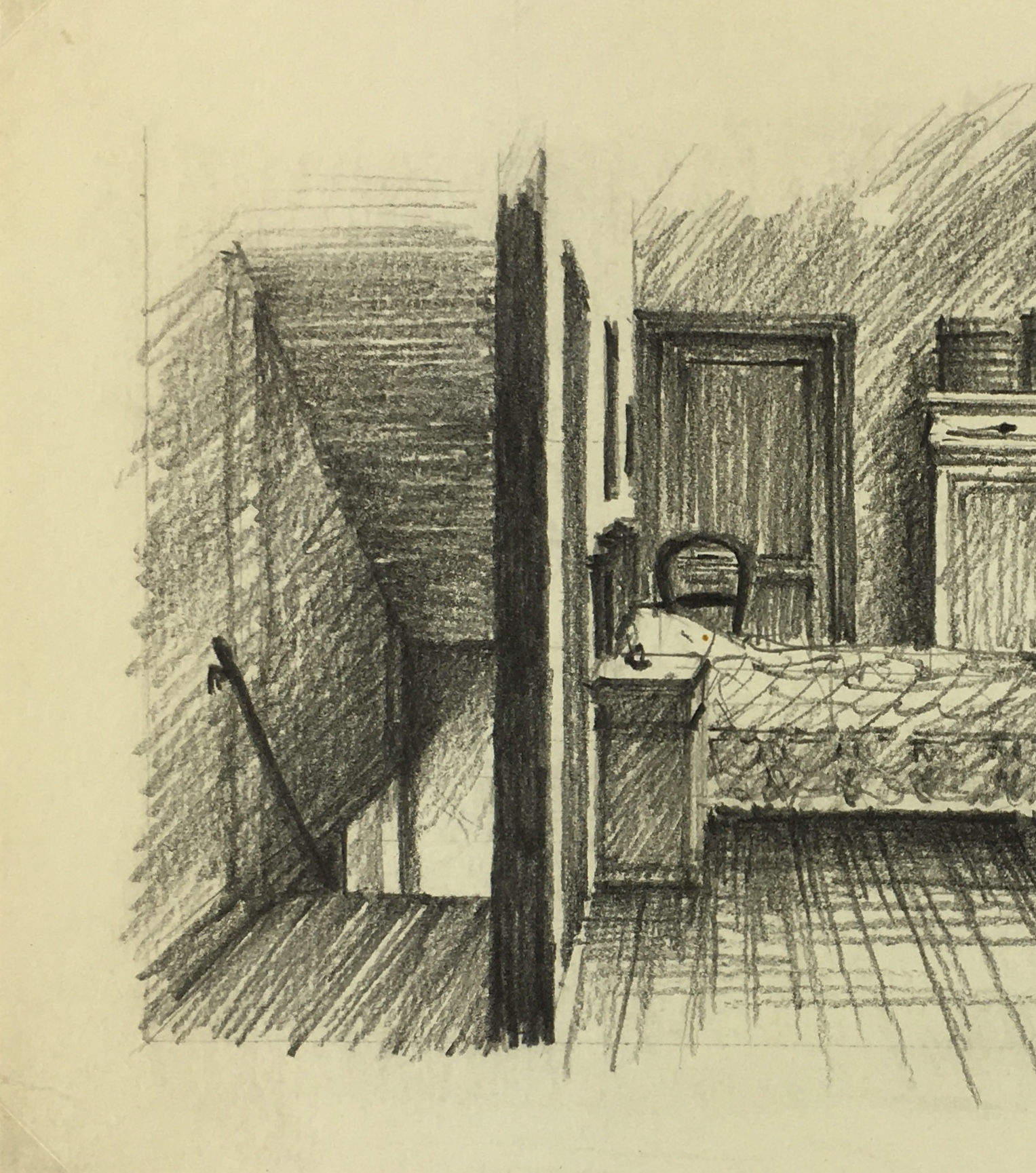 Drawings Original Art - Belgian Drawing - Bedroom, c.1950 - Original ...