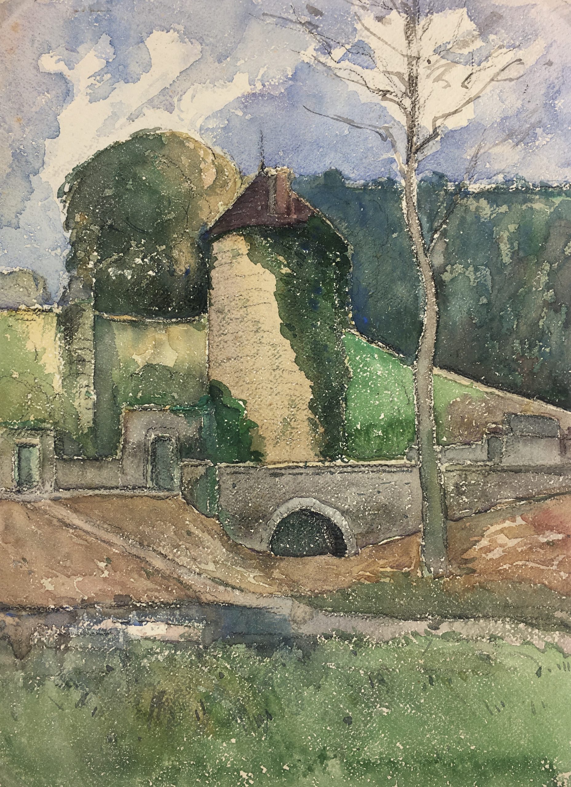 France Original Art French Watercolor Landscape C 1930 Original