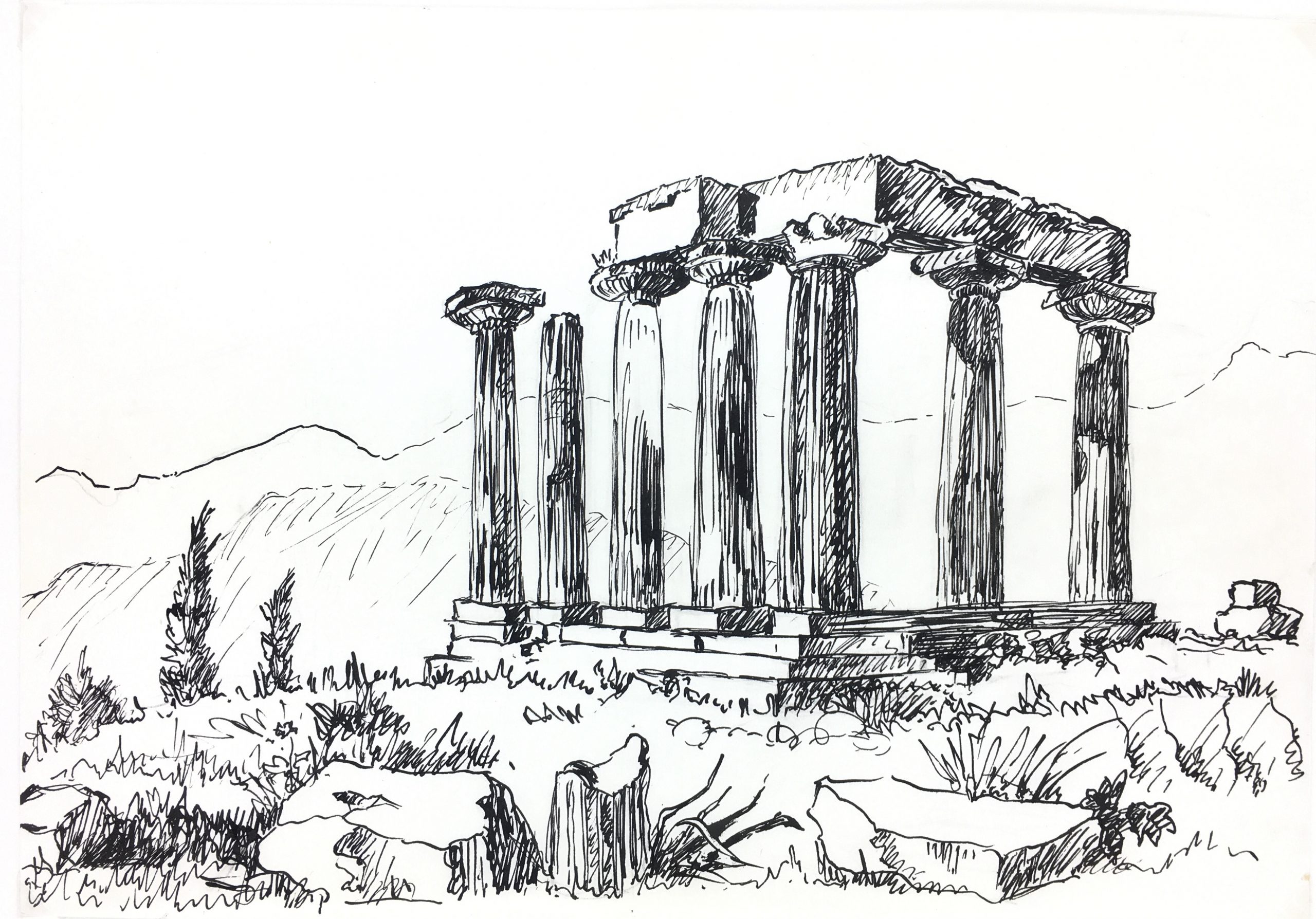 Italy Original Art - Pen & Ink - Ancient Ruins, c.1980 - Original Art ...