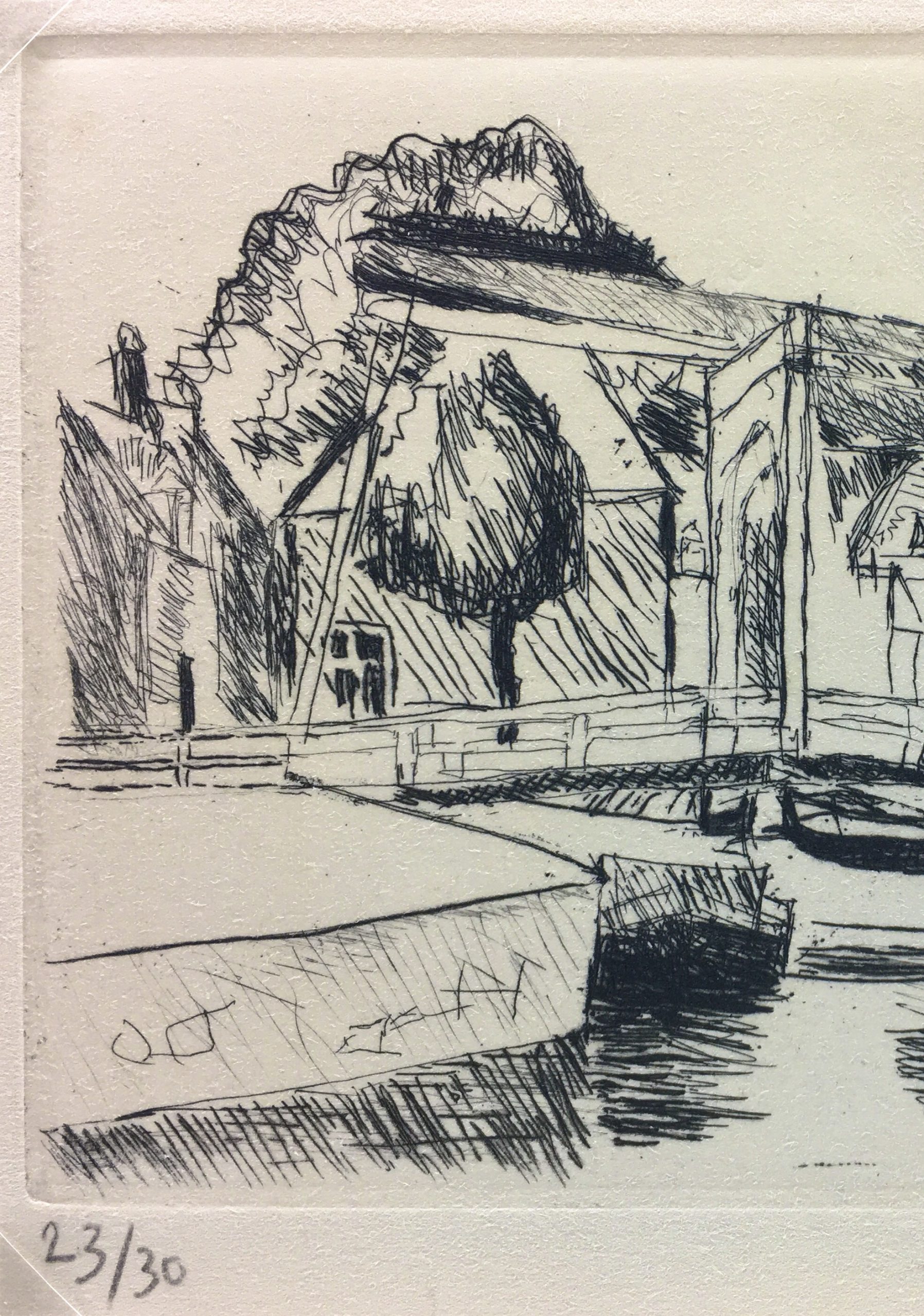 Engravings & Etchings Original Art - Village Bridge, H. Le Bourdellès ...