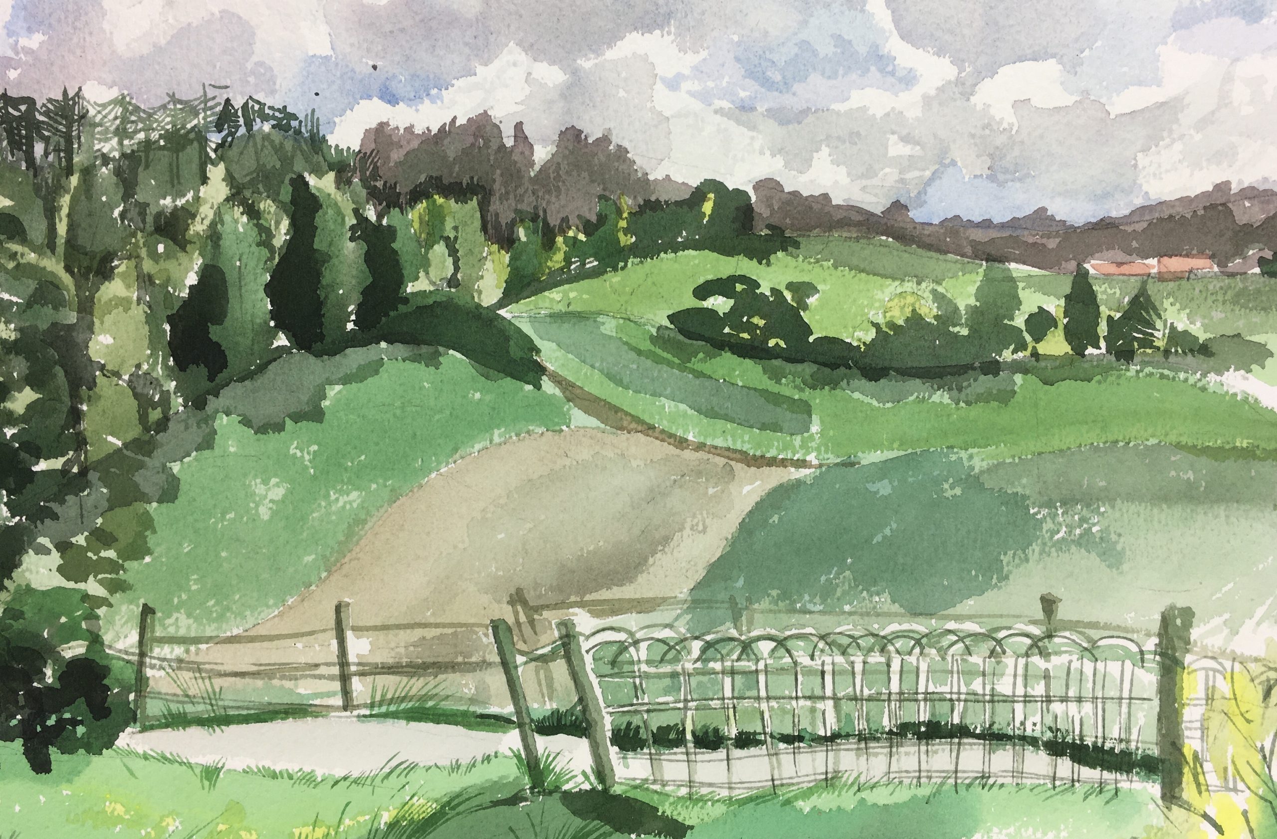 Landscapes Original Art - Watercolor - Countryside, c.1990 - Original ...