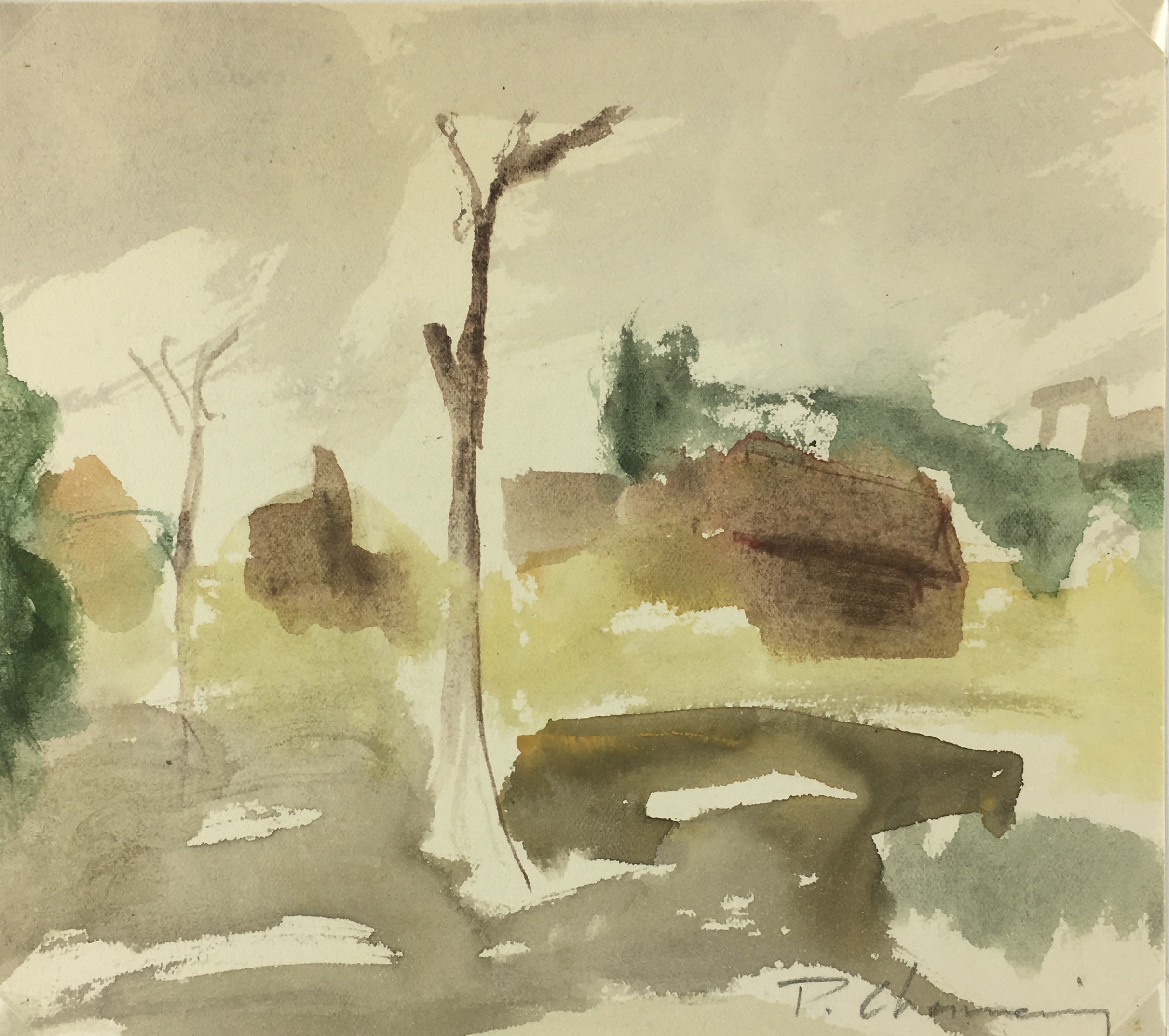 Trees Original Art - Landscape, Signed, - Original Art, Antique Maps ...