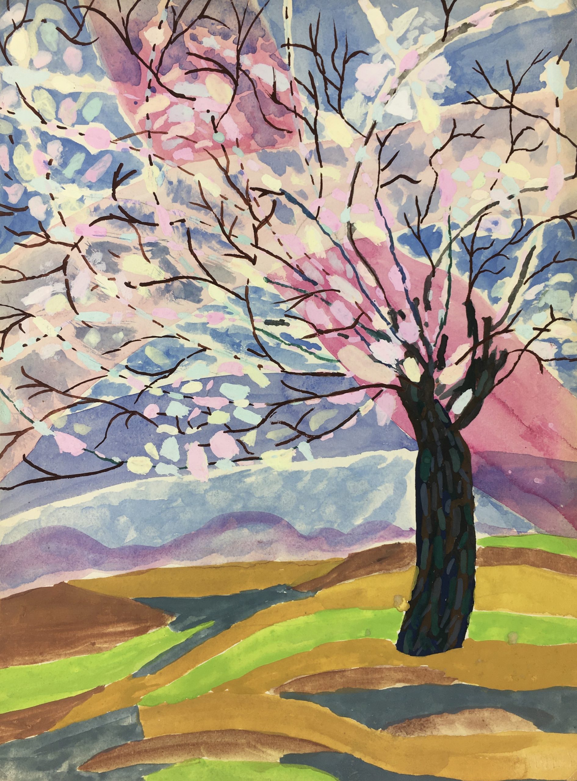 Trees Original Art - Modern Landscape, C.1960 - Original Art, Antique ...