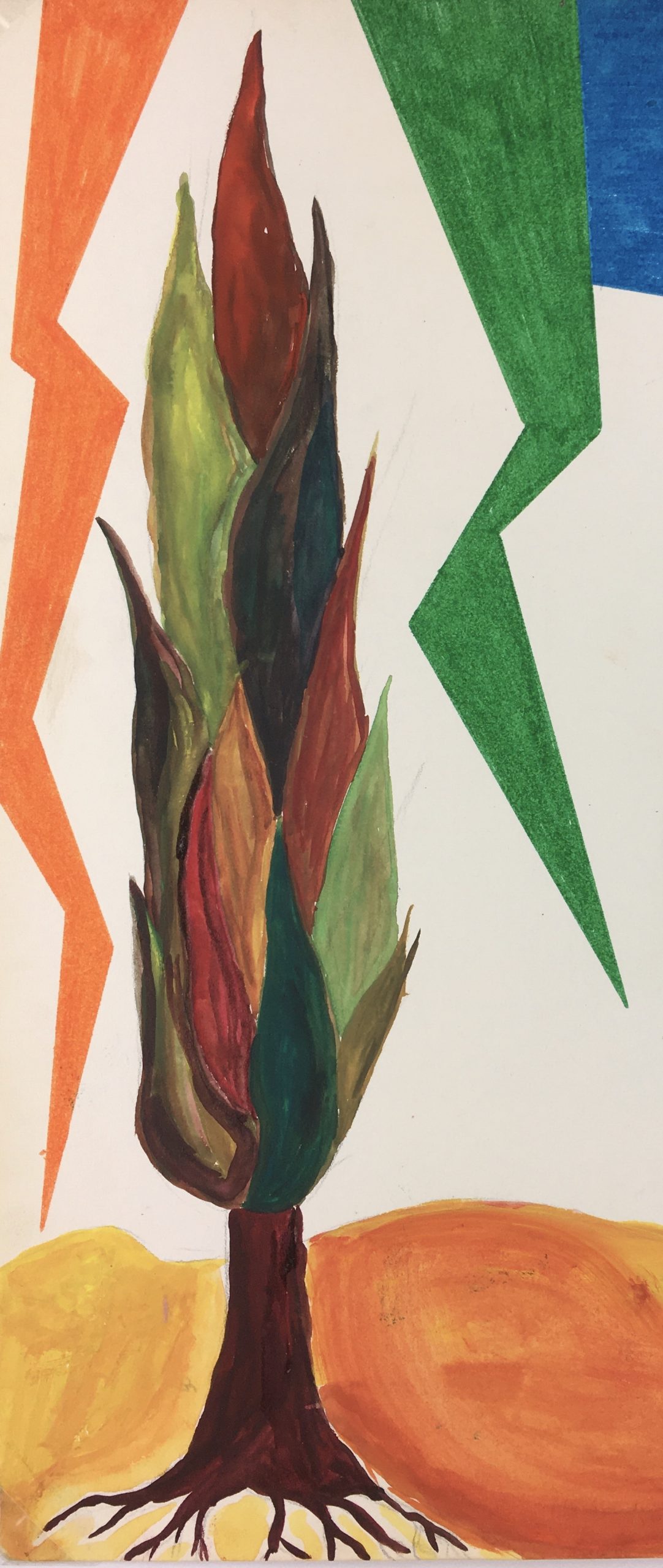 Trees Original Art - Geometric Landscape, 1990s - Original Art, Antique ...